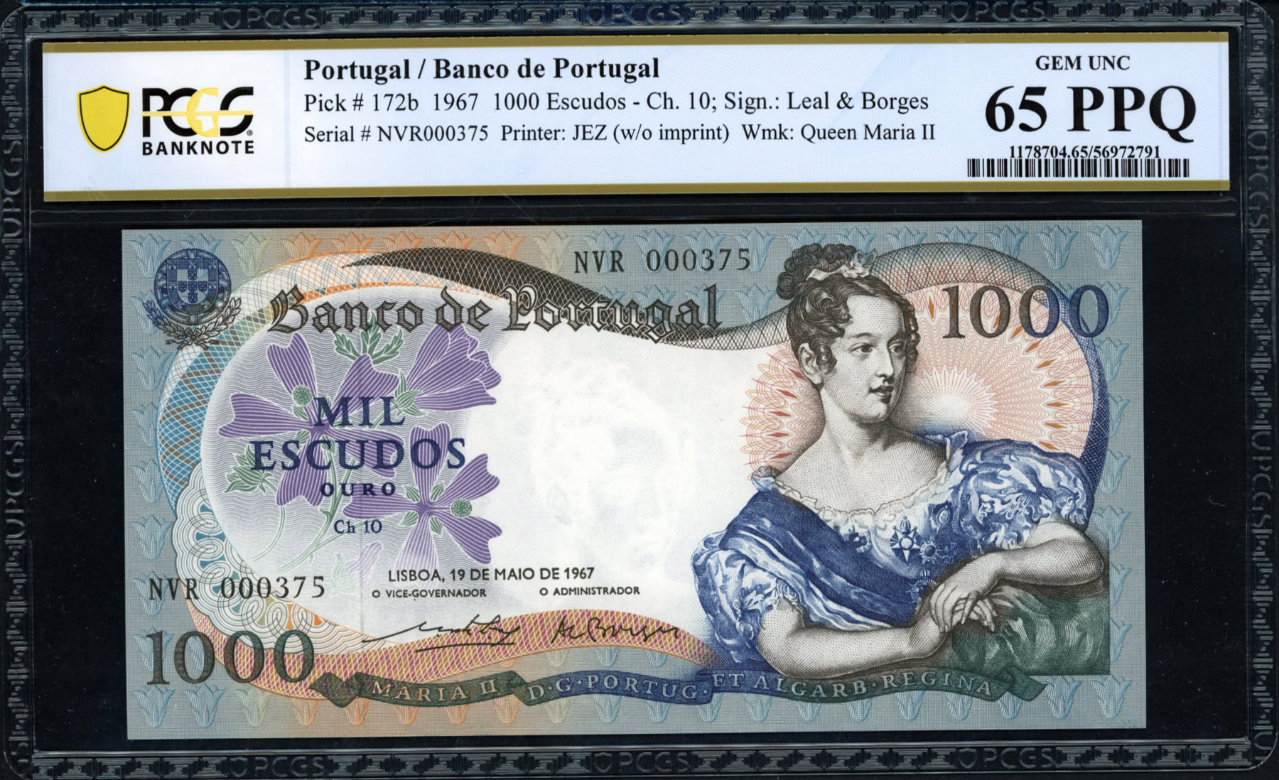 Portugal 1967 1,000 Escudos Banco de Portugal Note SCWPM-172b PCGS ...