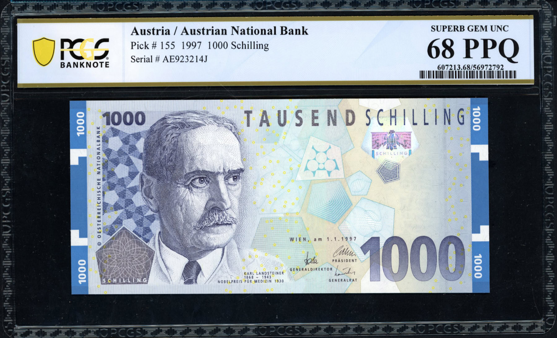 Austria 1997 1,000 Schilling Austrian National Bank Note SCWPM-155 PCGS ...