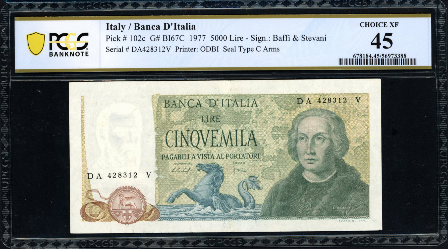 Italy 1977 5,000 Lire Banca D'Italia Note SCWPM-102c PCGS Banknote ...