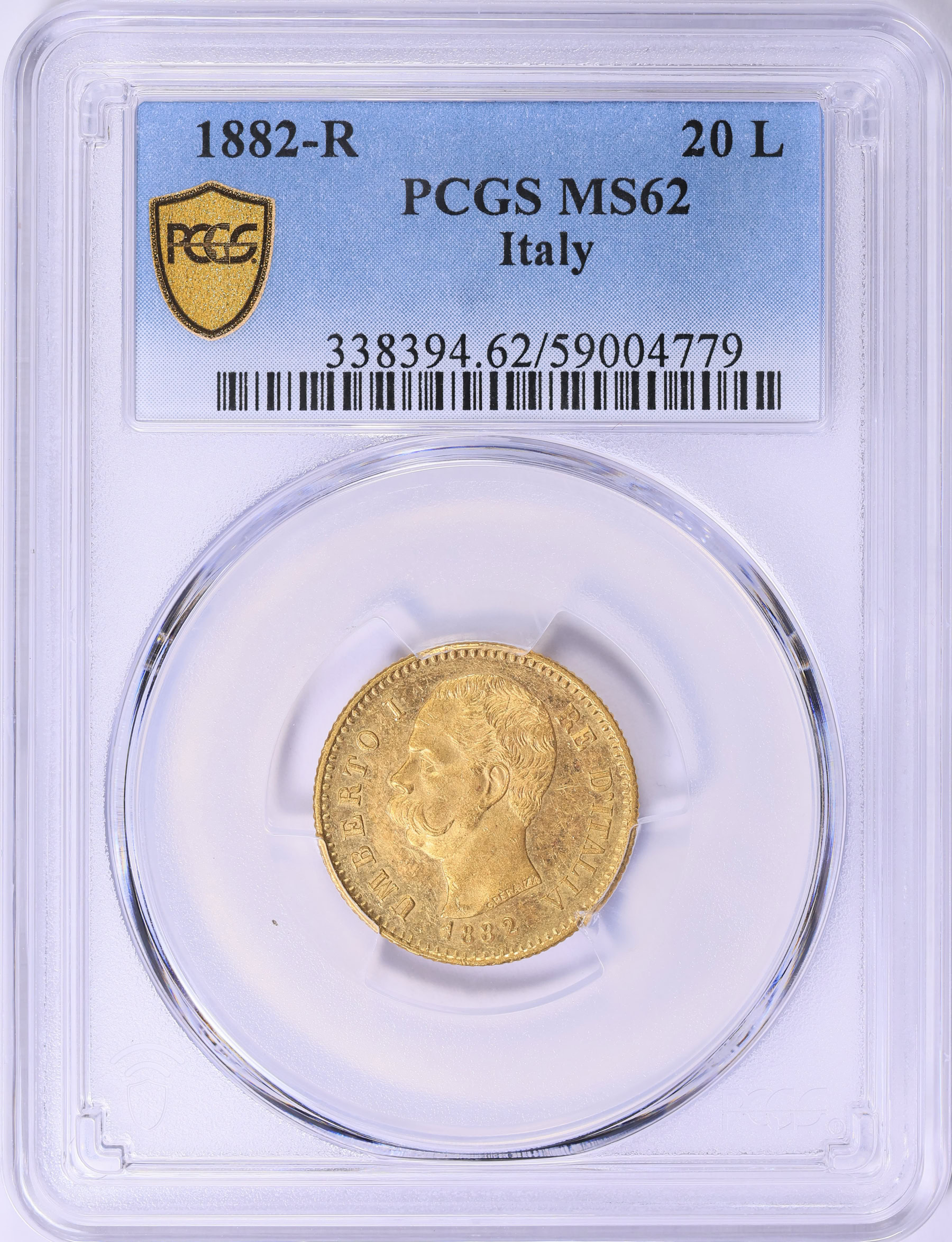 Italy 1882-R Gold 20 Lire KM-21 PCGS MS-62 (AGW = 0.1867 oz.) (Item ...