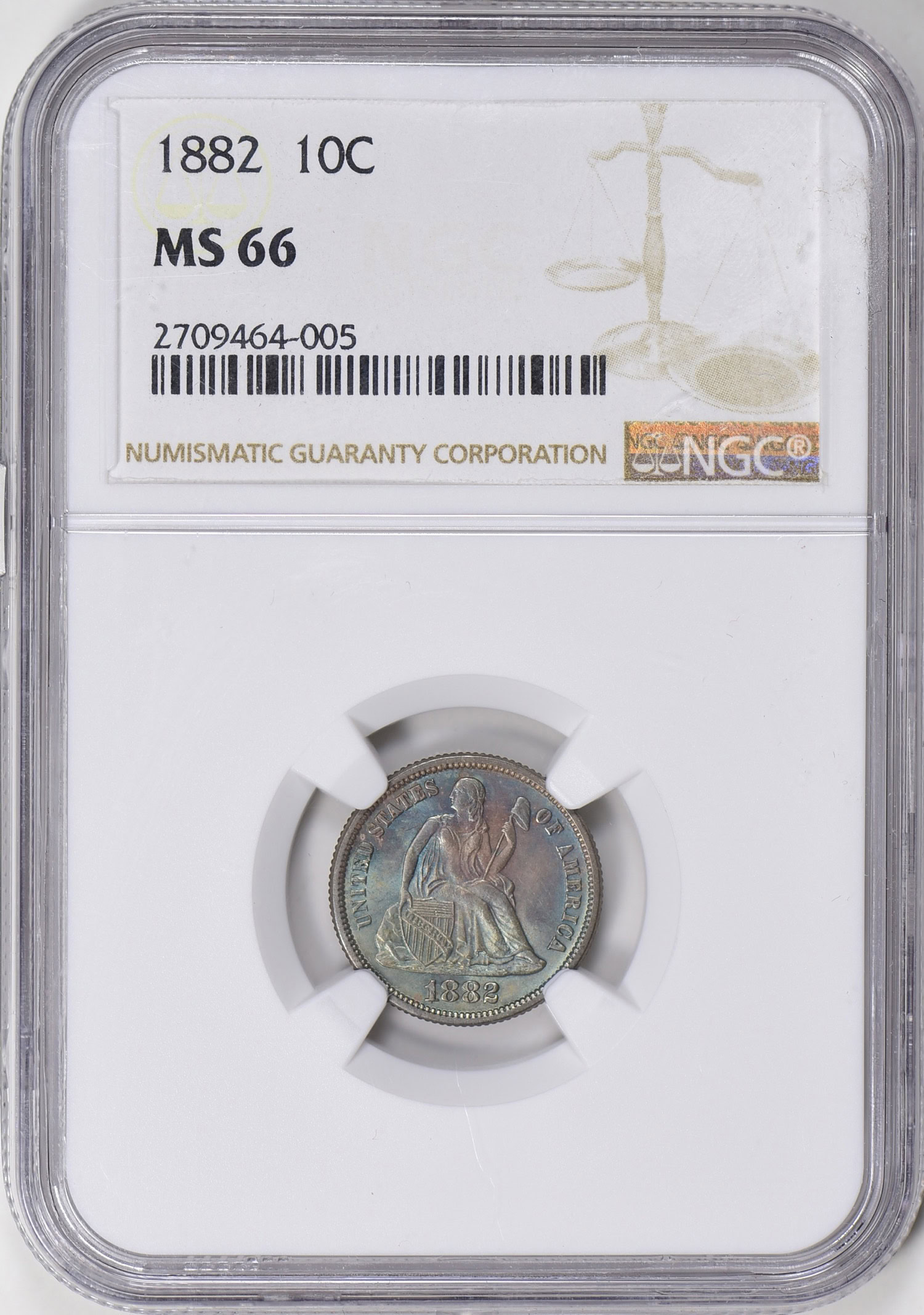 1882 Seated Liberty Dime NGC MS-66 (Toned) (Item 1847527) | GreatCollections Coin Auctions