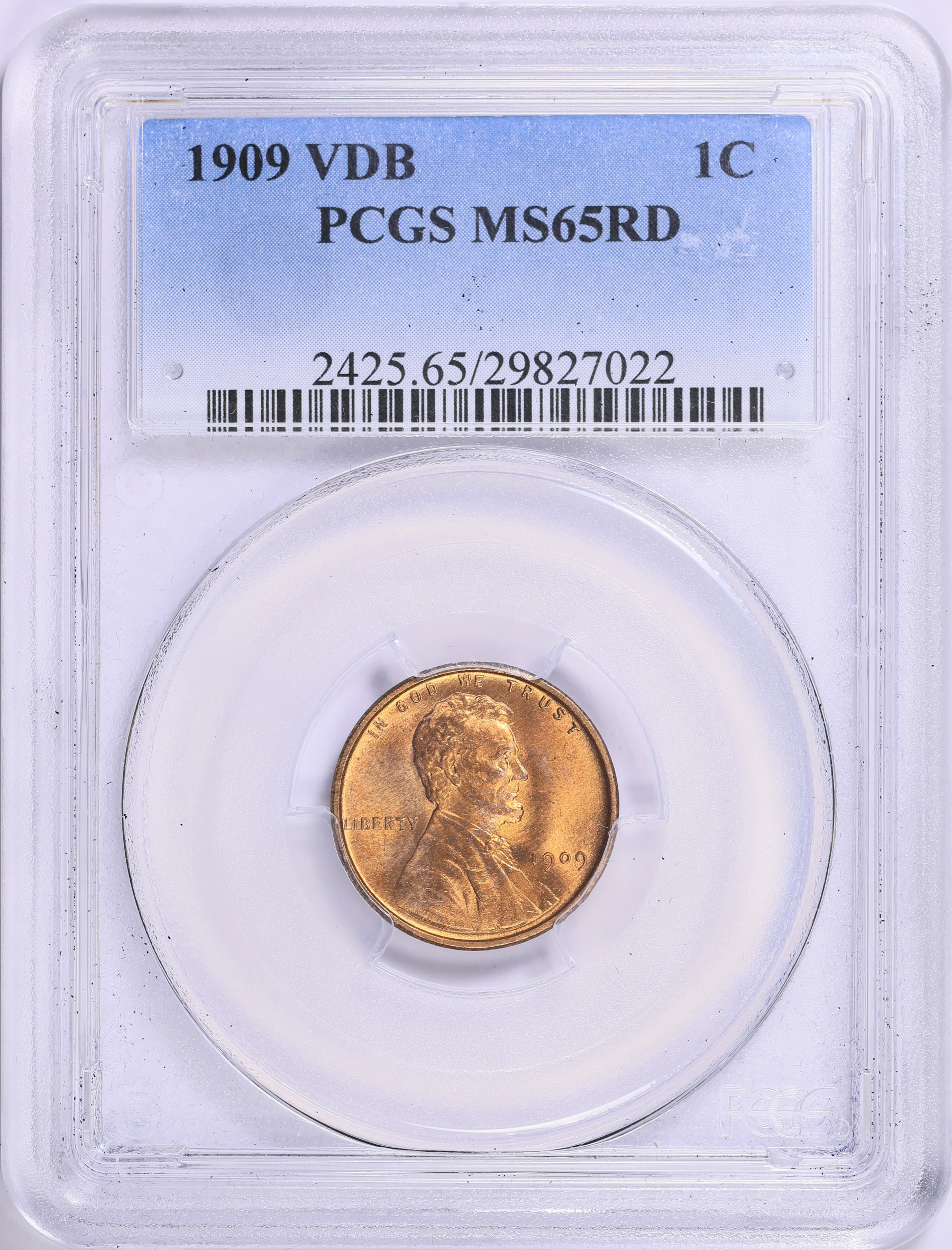 1909 Lincoln Cent V.D.B. PCGS MS-65 RD (Item 1847555) | GreatCollections Coin Auctions