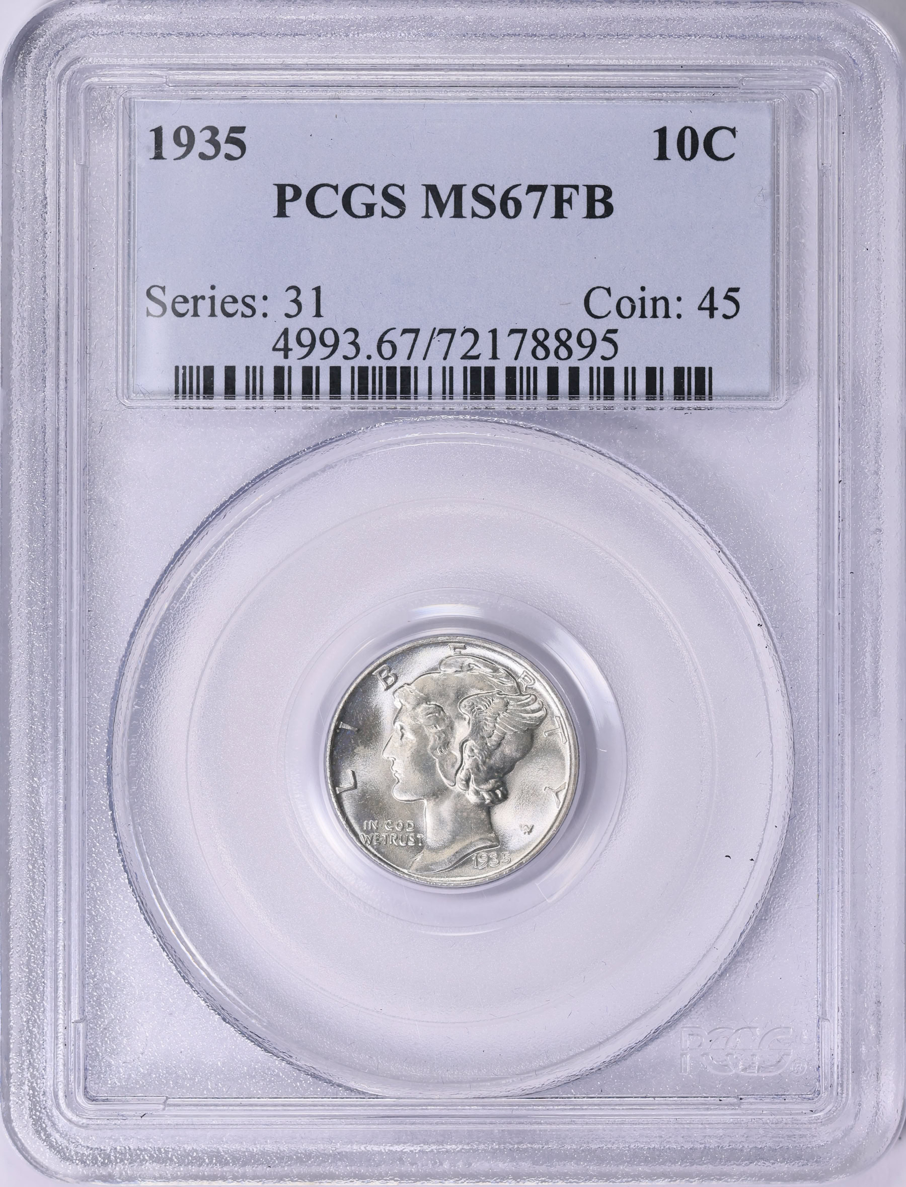 1935 Mercury Dime PCGS MS-67 FB (Item 1847562) | GreatCollections Coin Auctions