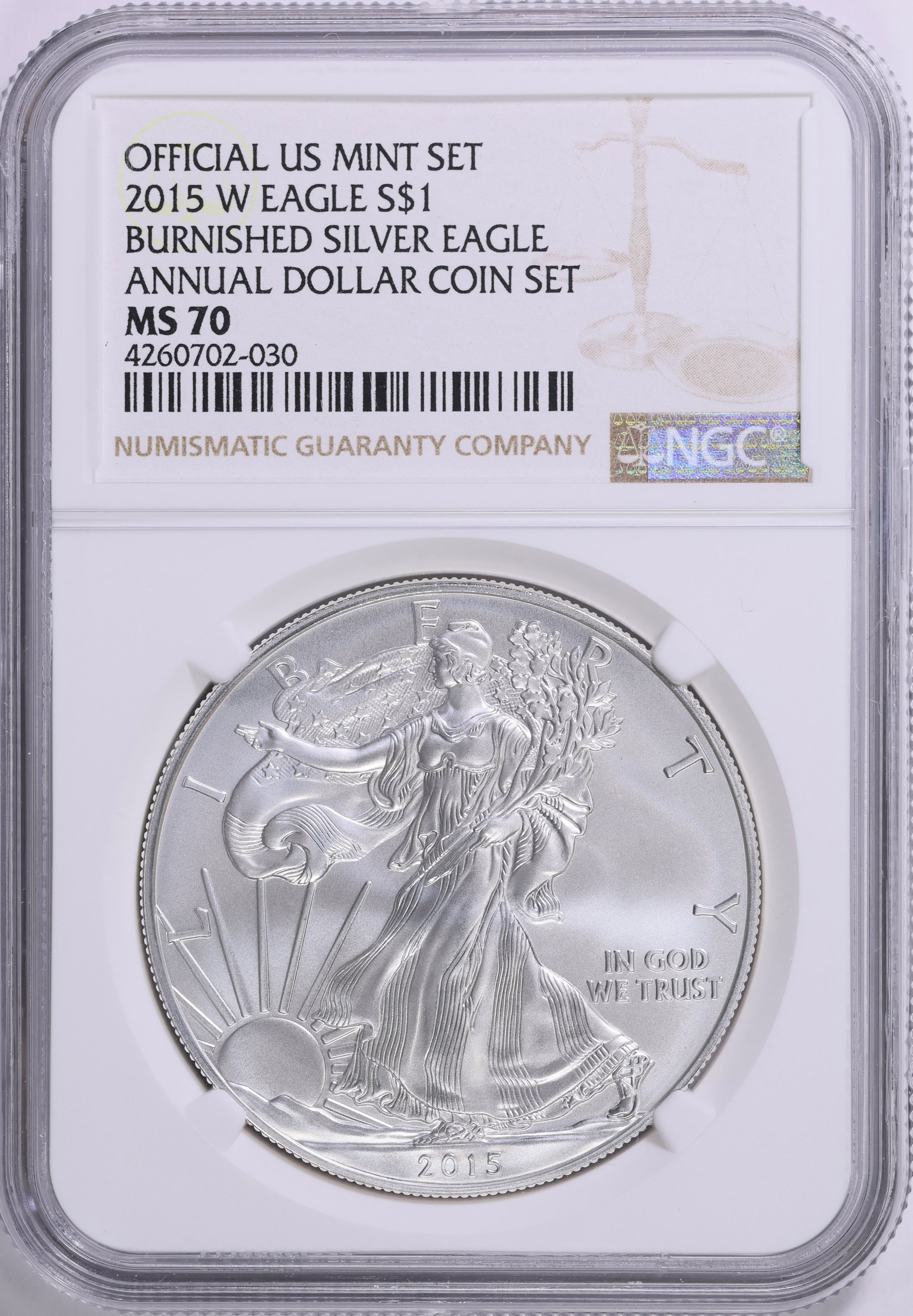 2015-W $1 Silver Eagle Burnished (From the Annual Dollar Coin Set) NGC MS-70 (Item 1847659 ...