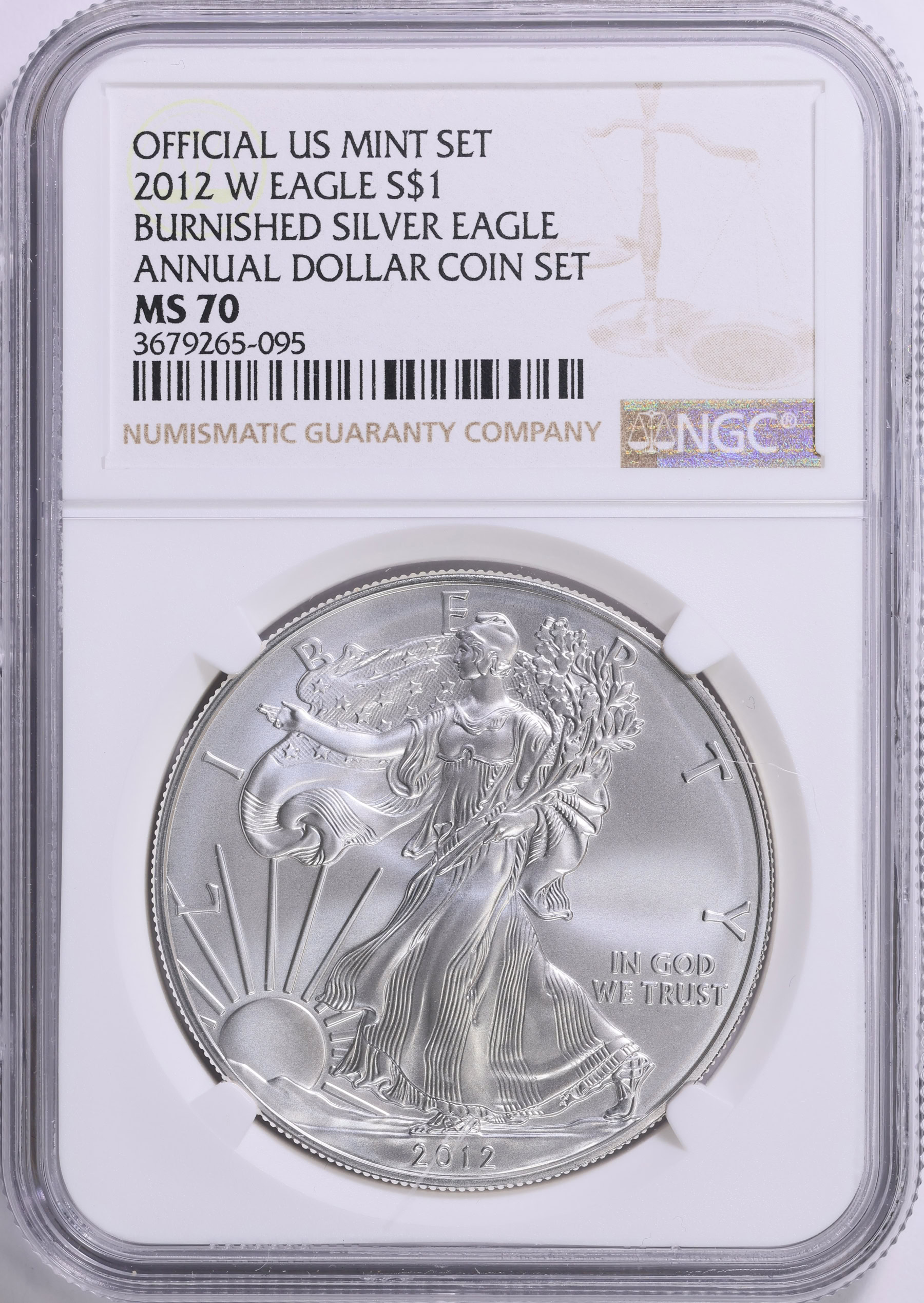 2012-W $1 Silver Eagle Burnished (From the Annual Dollar Coin Set) NGC MS-70 (Item 1847663 ...