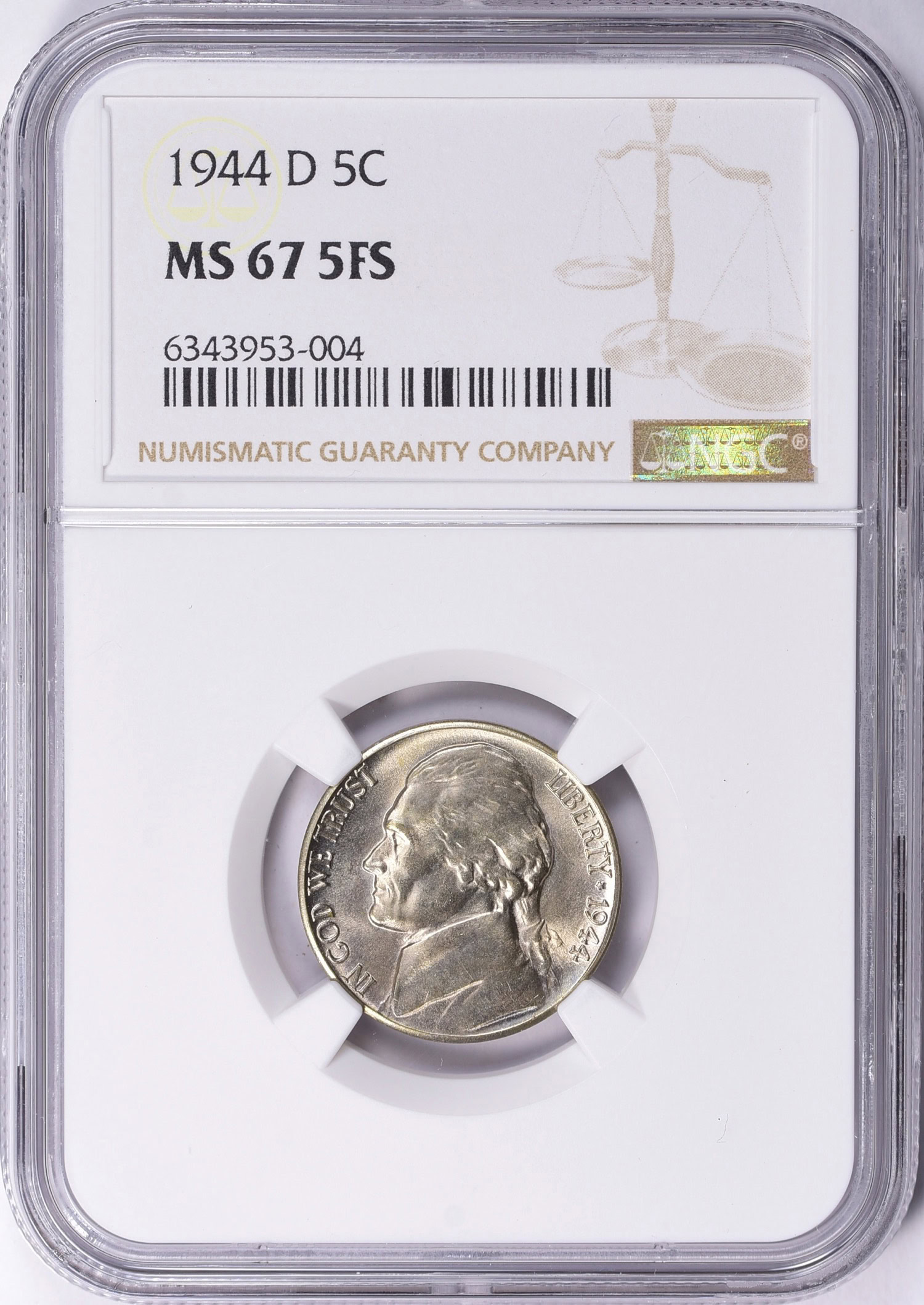 1944-D Jefferson Nickel NGC MS-67 5FS (Item 1847684) | GreatCollections Coin Auctions