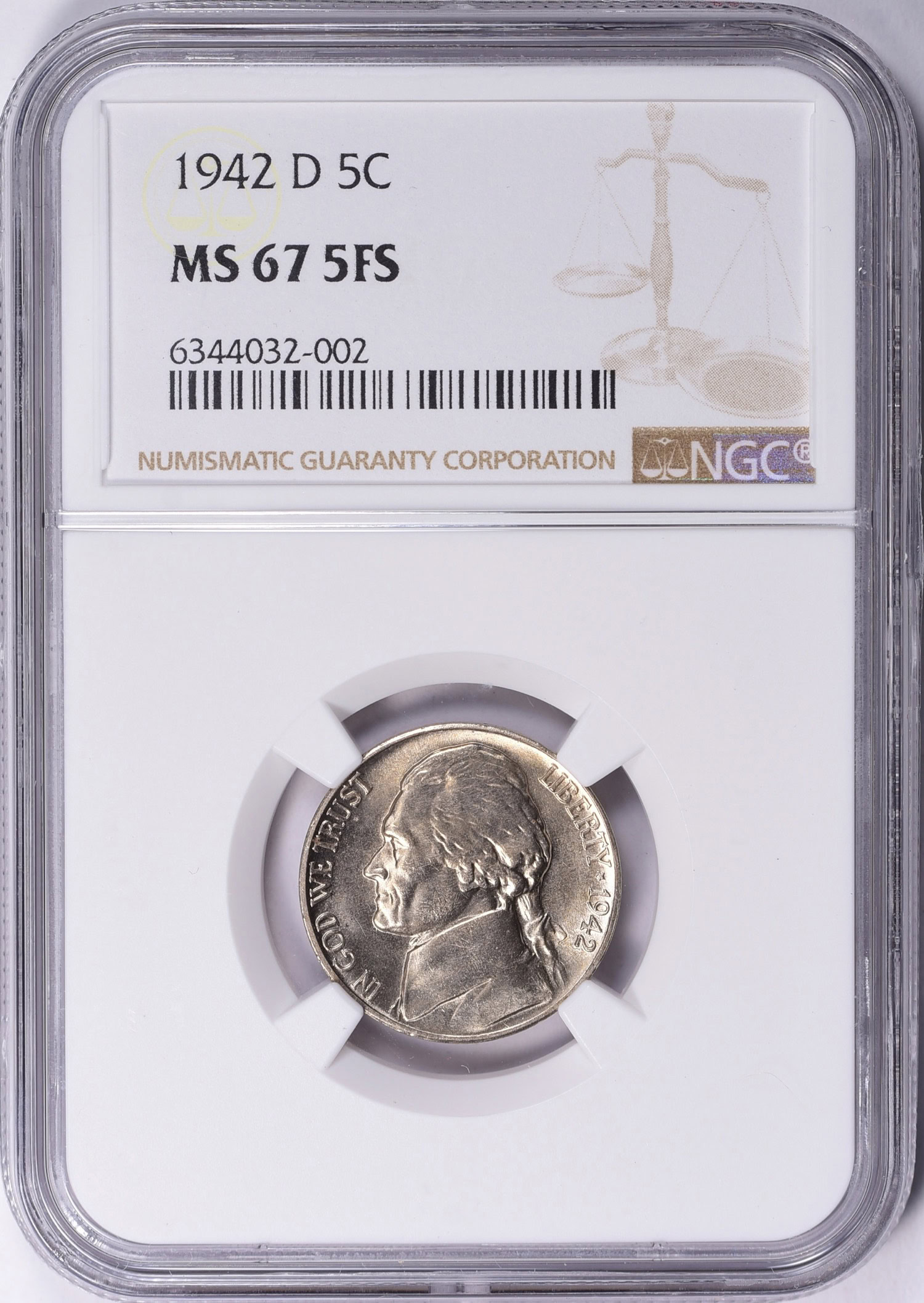 1942-D Jefferson Nickel NGC MS-67 5FS (Item 1847685) | GreatCollections Coin Auctions