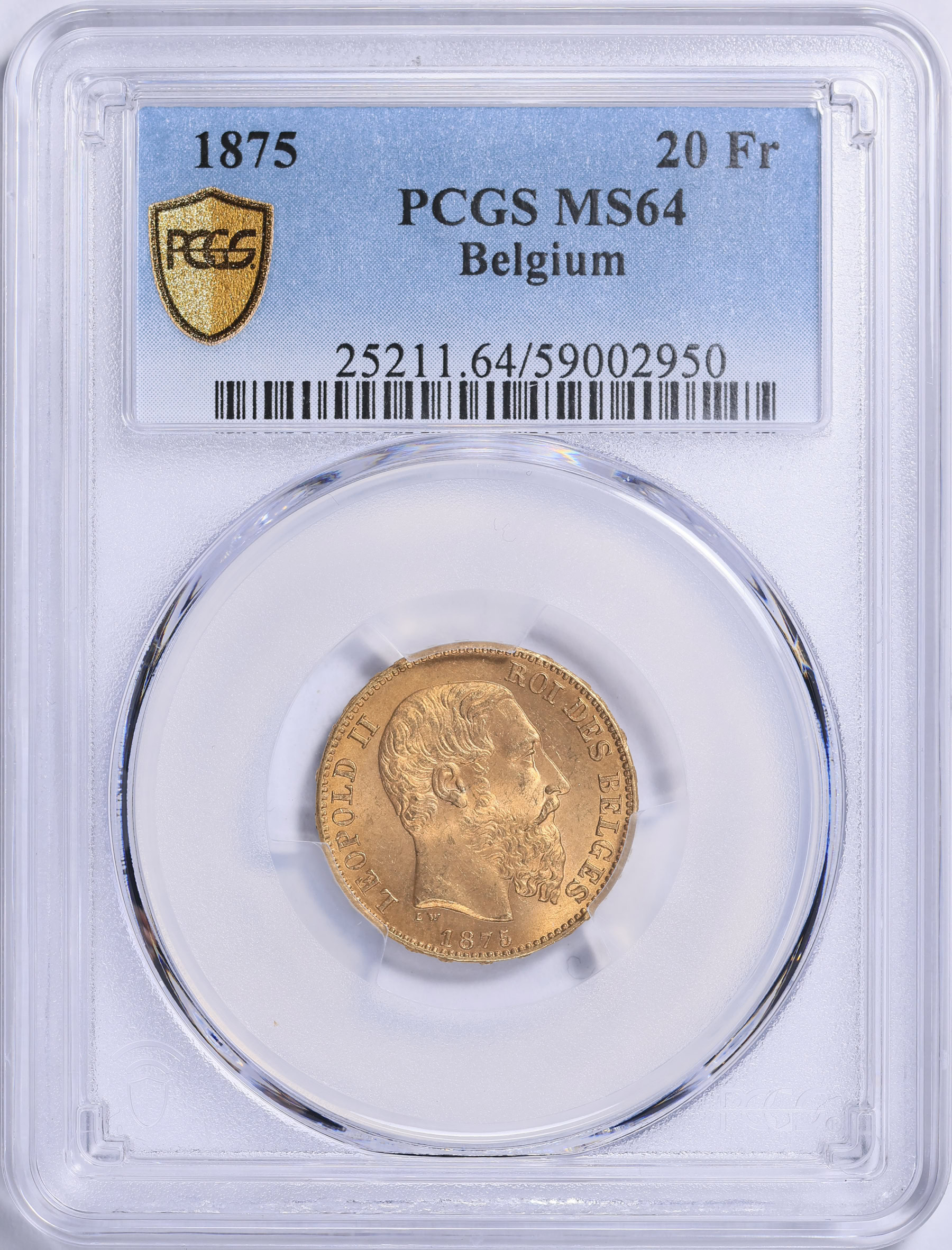 Belgium 1875 Gold 20 Francs KM-37 PCGS MS-64 (AGW = 0.1867 oz.) (Item ...