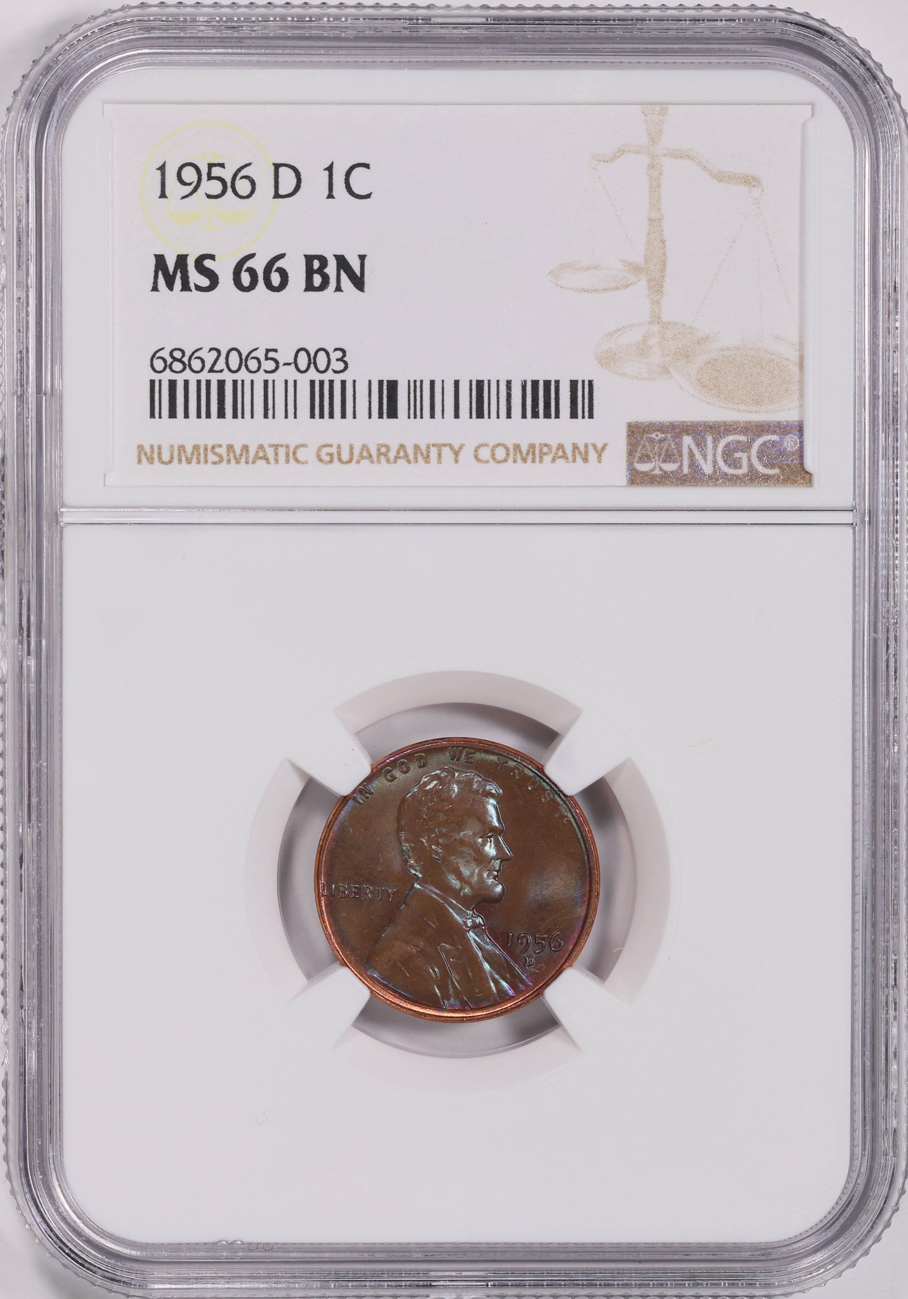 1956-D Lincoln Cent NGC MS-66 BN (Toned) (Item 1847728) | GreatCollections Coin Auctions