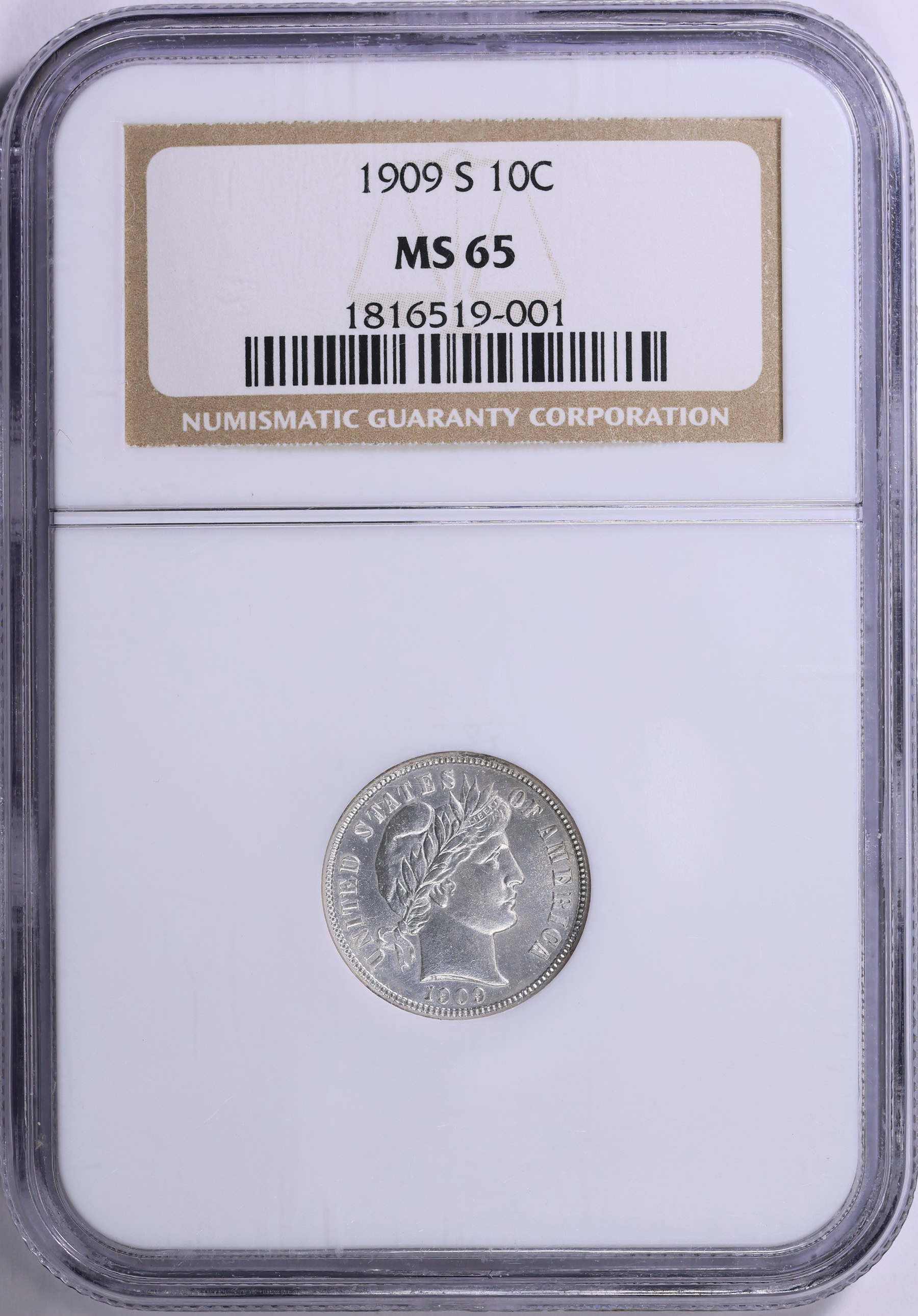 1909-S Barber Dime NGC MS-65 (Toned) (Item 1847758) | GreatCollections Coin Auctions