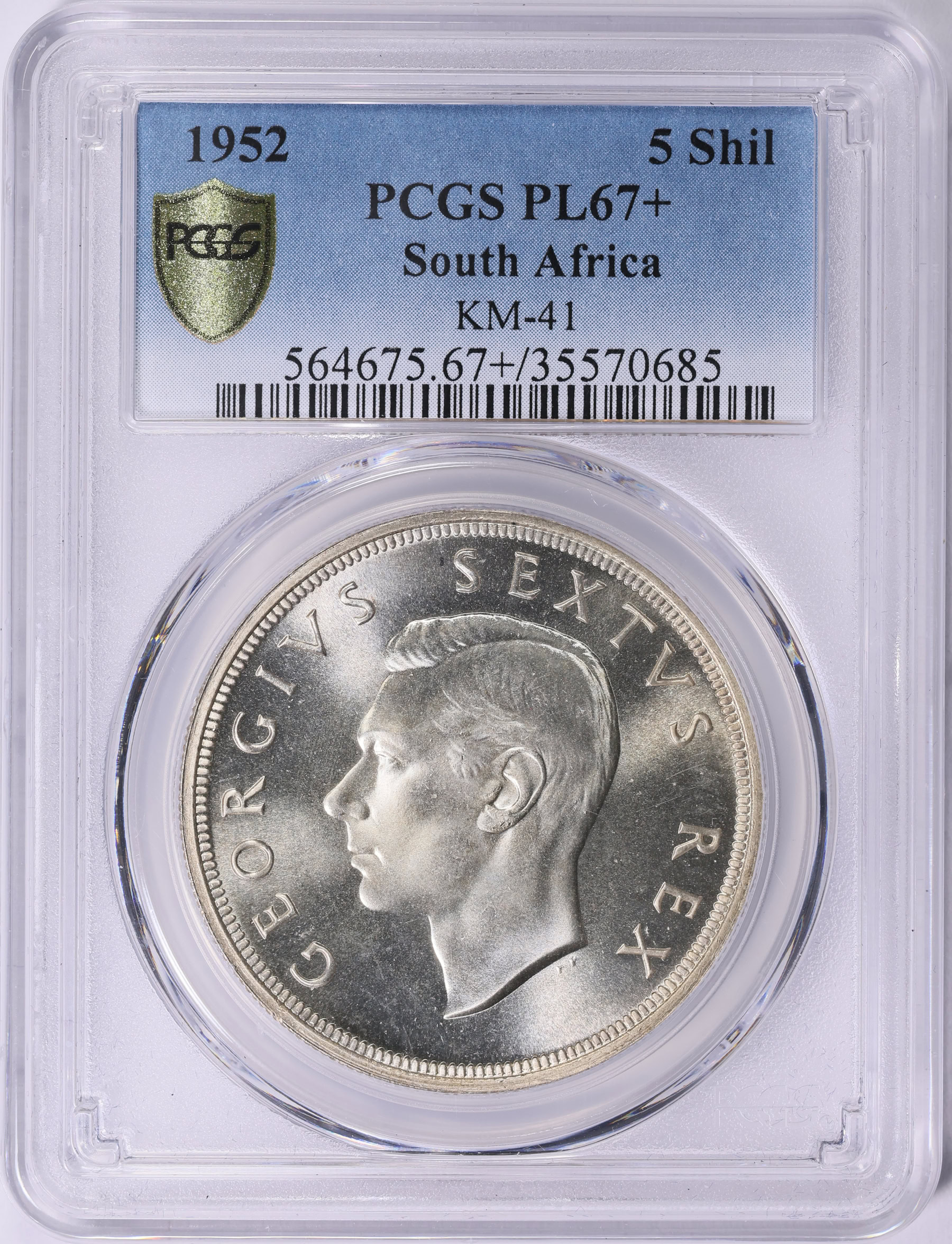 South Africa 1952 Silver 5 Shillings Founding of Capetown 300th Anniversary KM-41 PCGS PL-67 ...