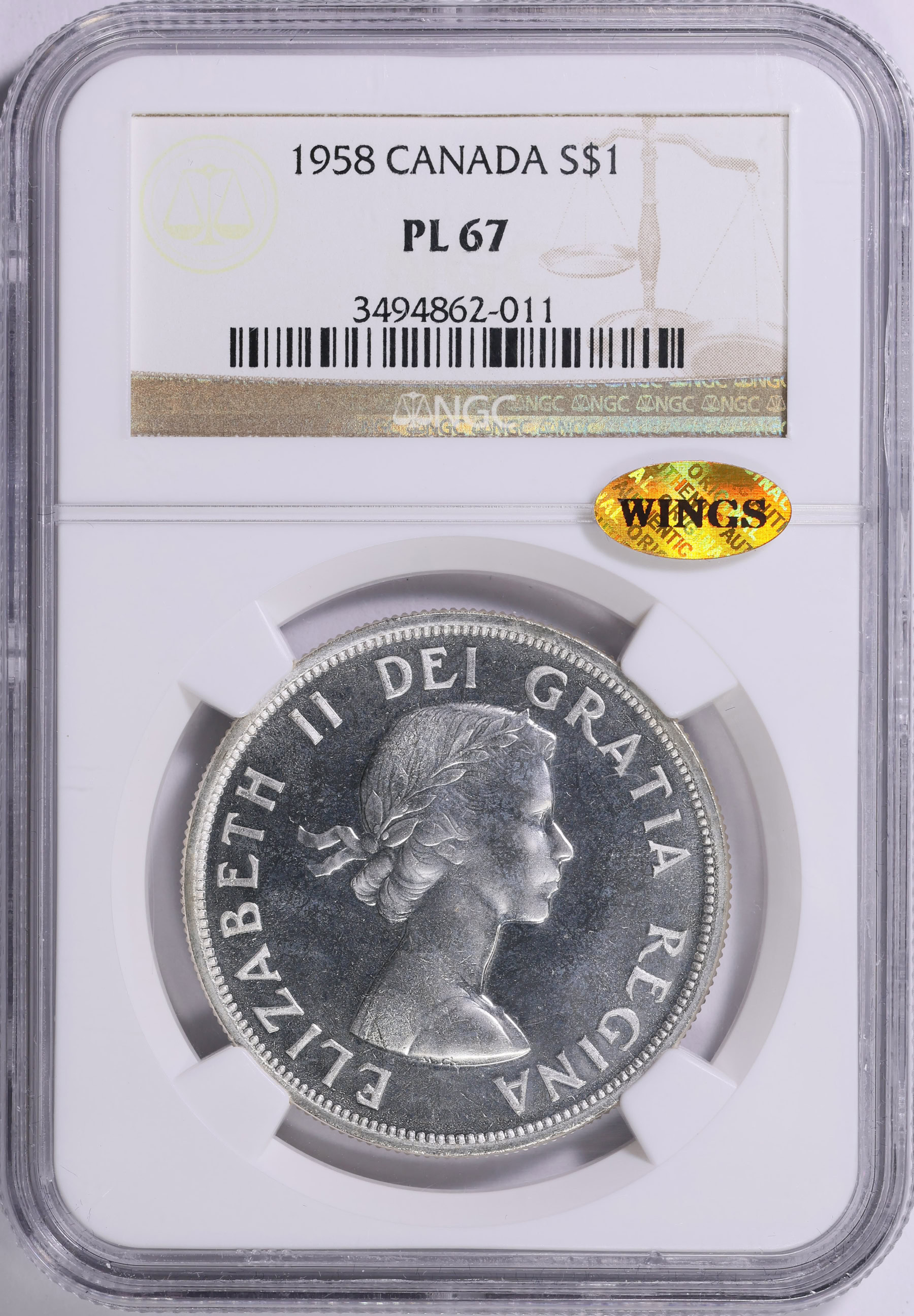 Canada 1958 Silver Dollar British Columbia KM-55 NGC PL-67 (WINGS ...