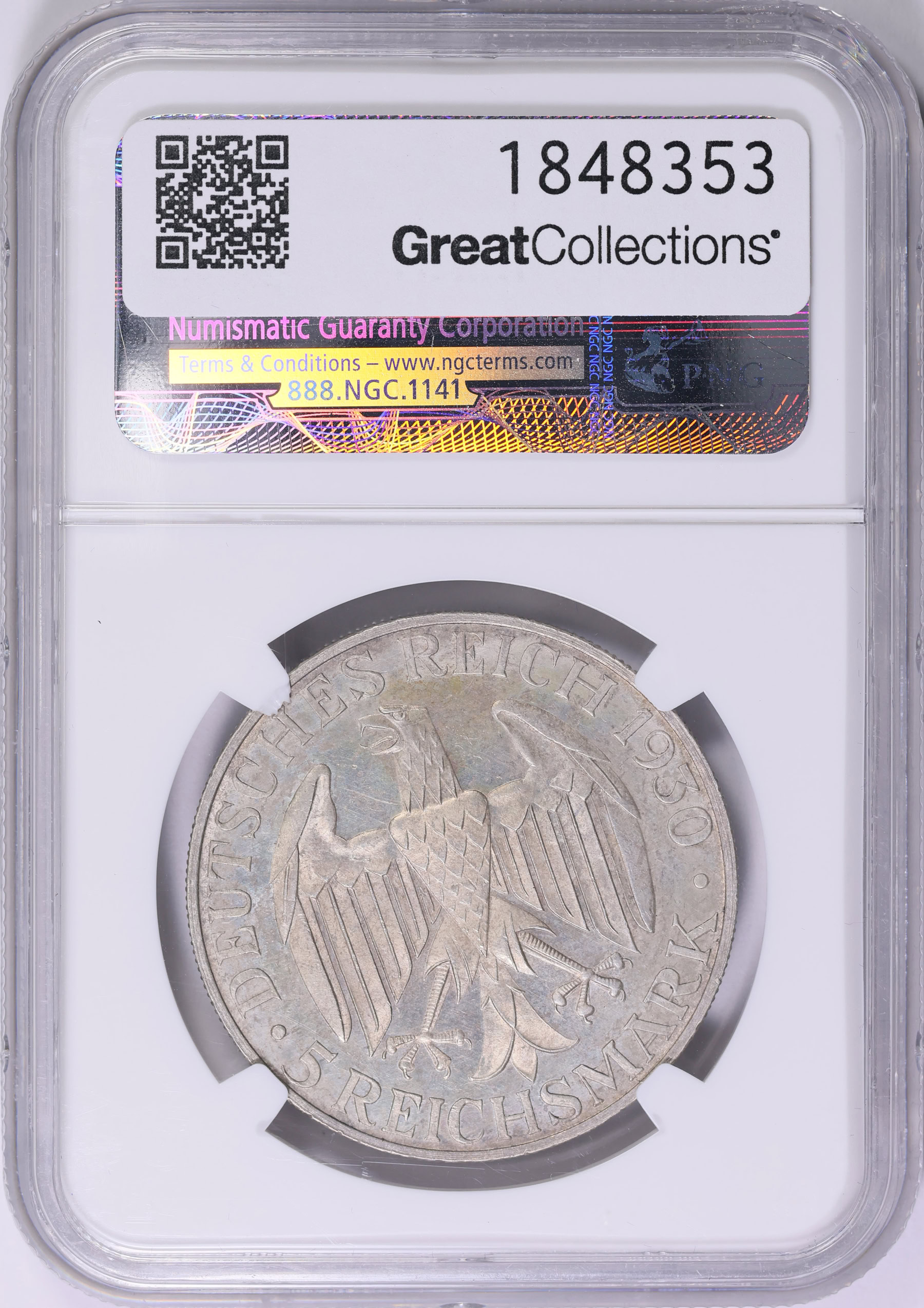 Germany 1930-G Silver 5 Graf Zeppelin KM-68 NGC MS-63 (Item 1848353 ...