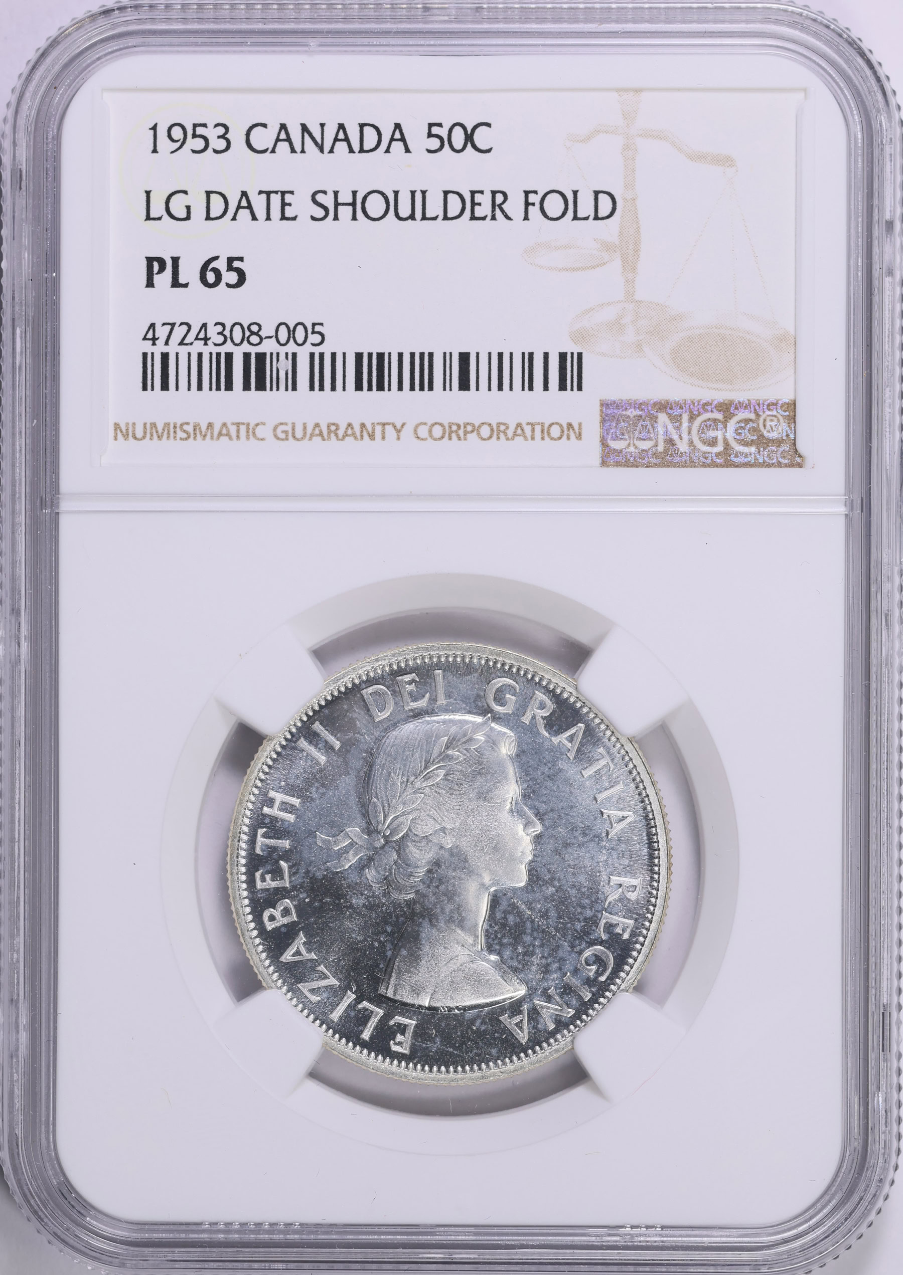 Canada 1953 Silver 50 Cents Large Date with Strap KM-53 NGC PL-65 (Item 1848354 ...