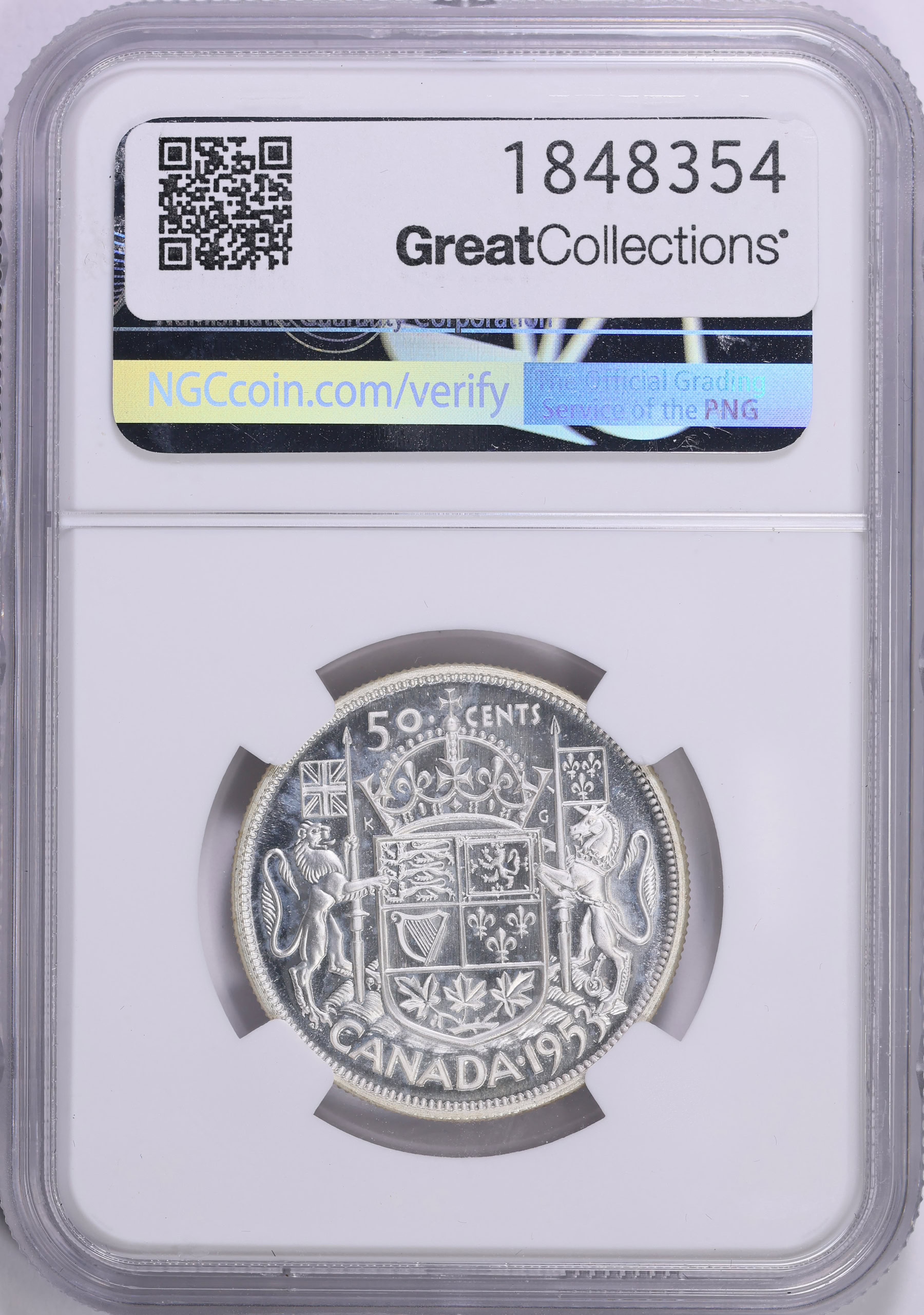 Canada 1953 Silver 50 Cents Large Date with Strap KM-53 NGC PL-65 (Item ...