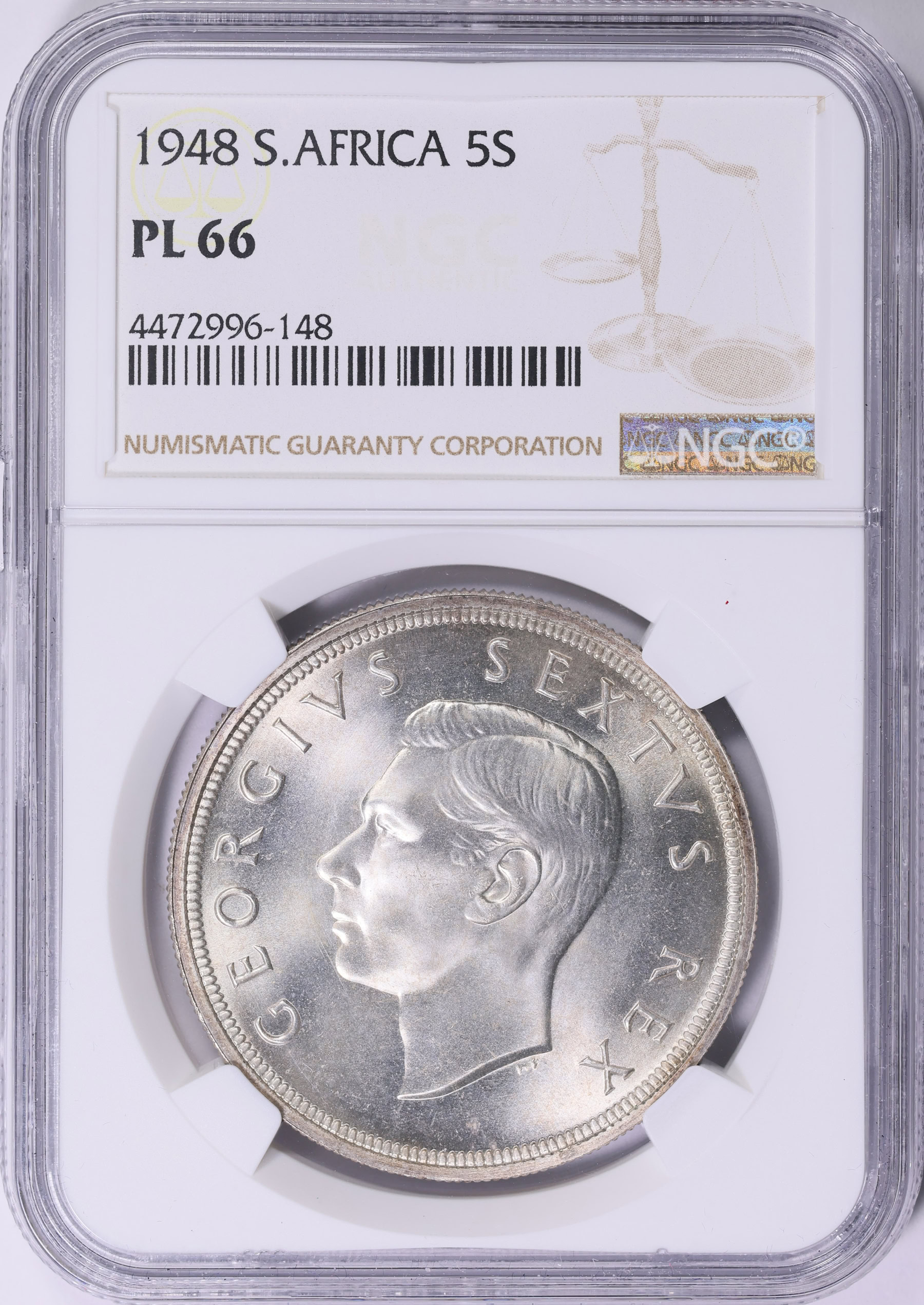 South Africa 1948 Silver 5 Shillings KM-40.1 NGC PL-66 (Item 1848375 ...