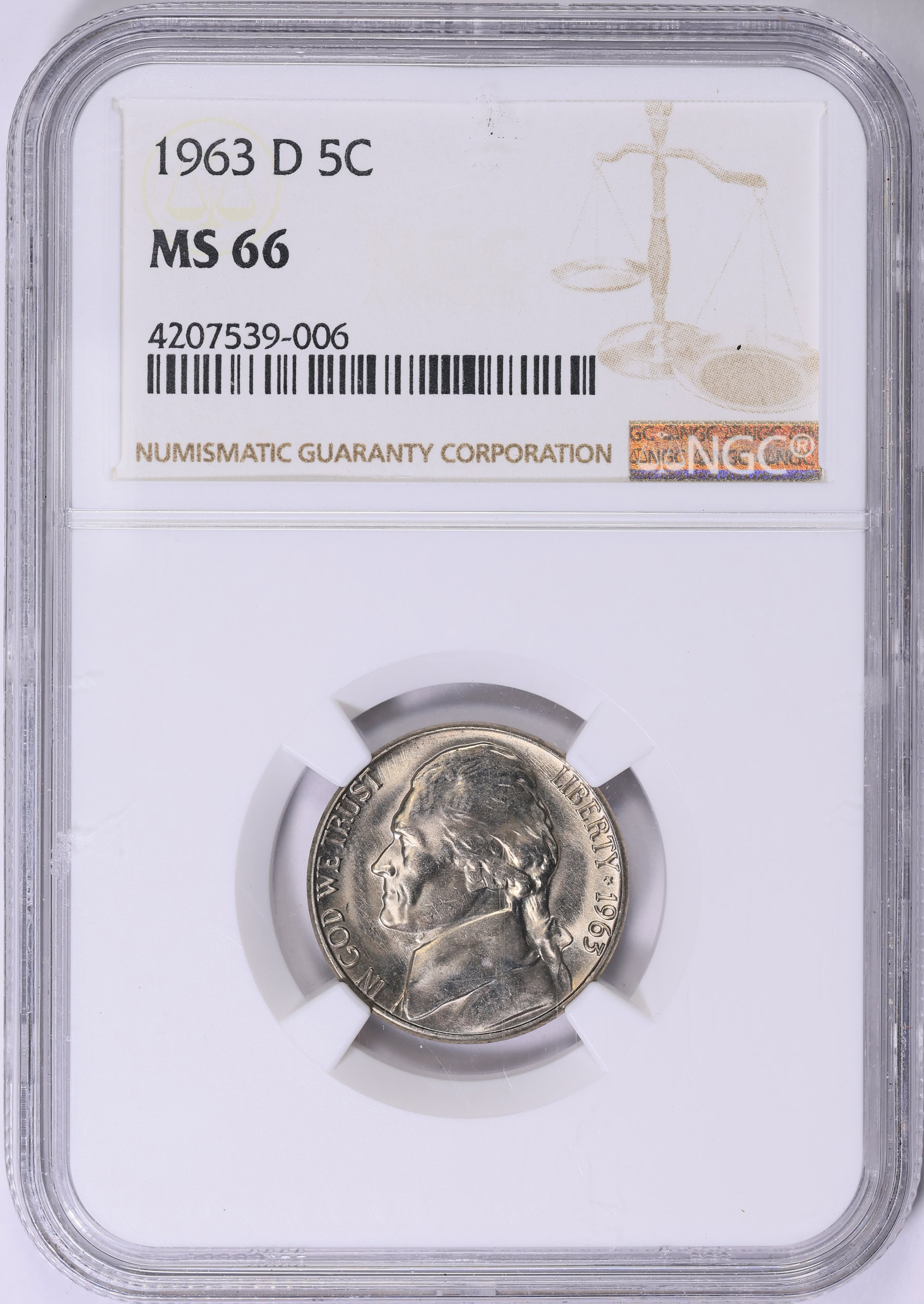 1963-D Jefferson Nickel NGC MS-66 (Item 1848435) | GreatCollections ...