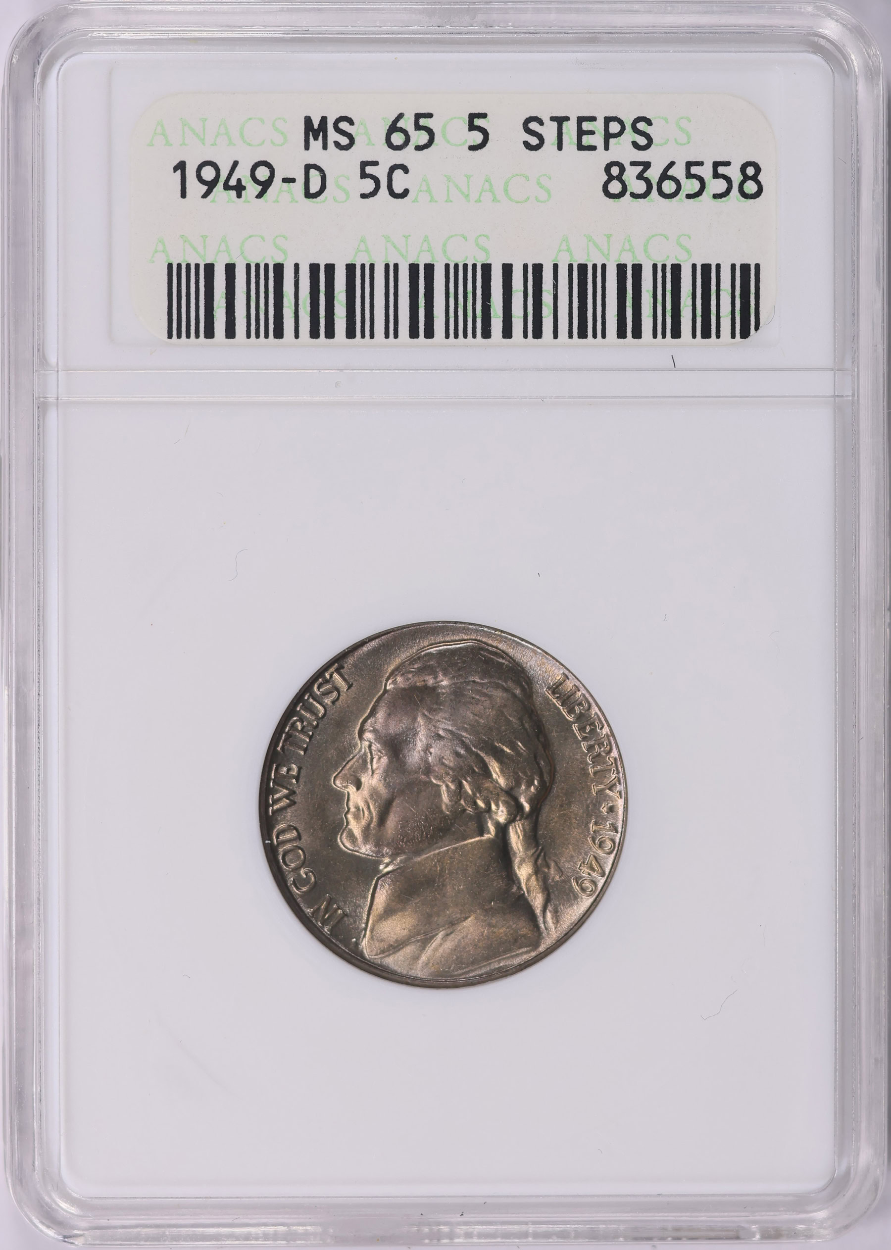 1949-D Jefferson Nickel ANACS MS-65 5 Steps OH (Item 1848532 ...