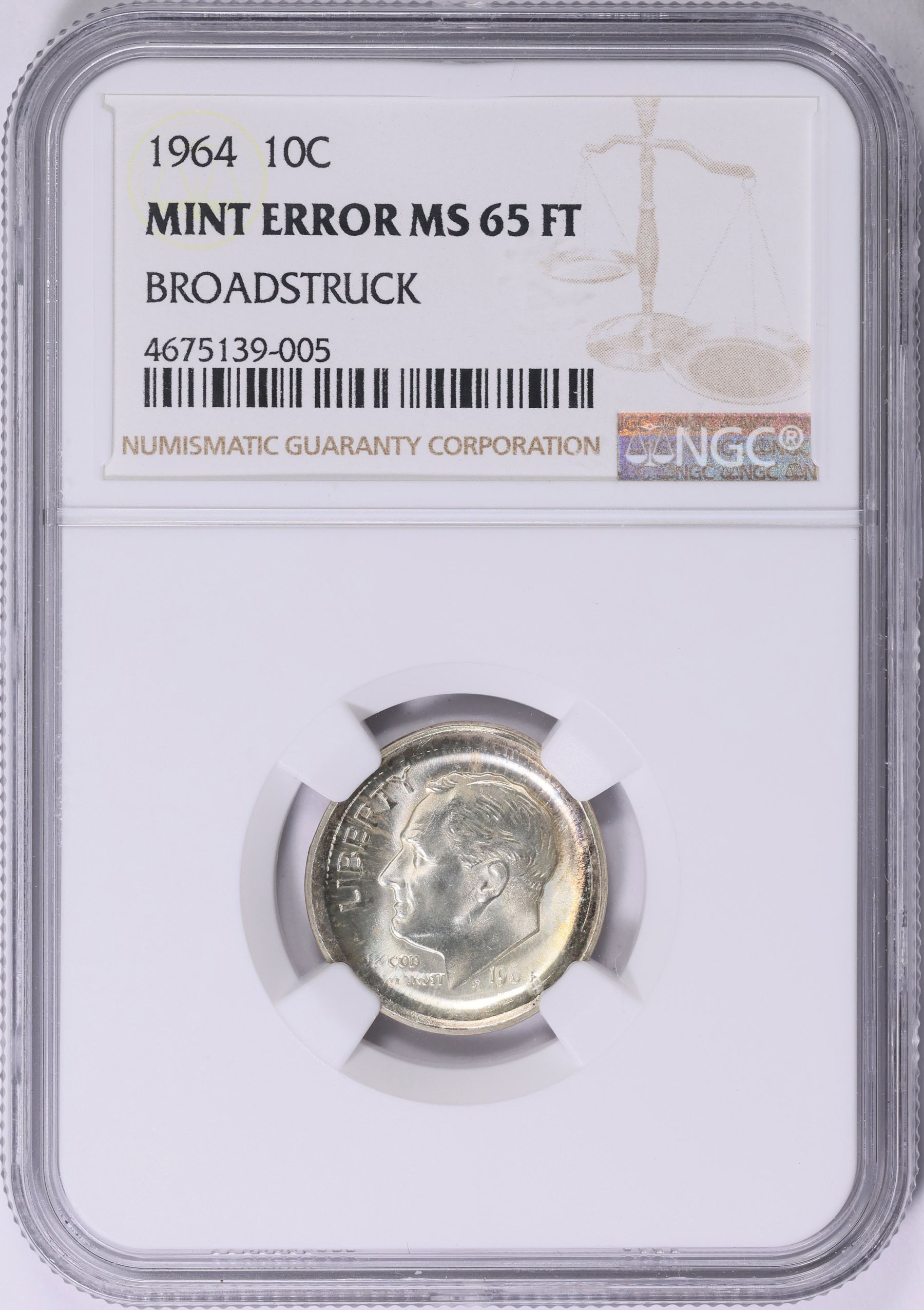 Mint Error 1964 Roosevelt Dime Broadstruck NGC MS-65 FT | NGC Cert ...