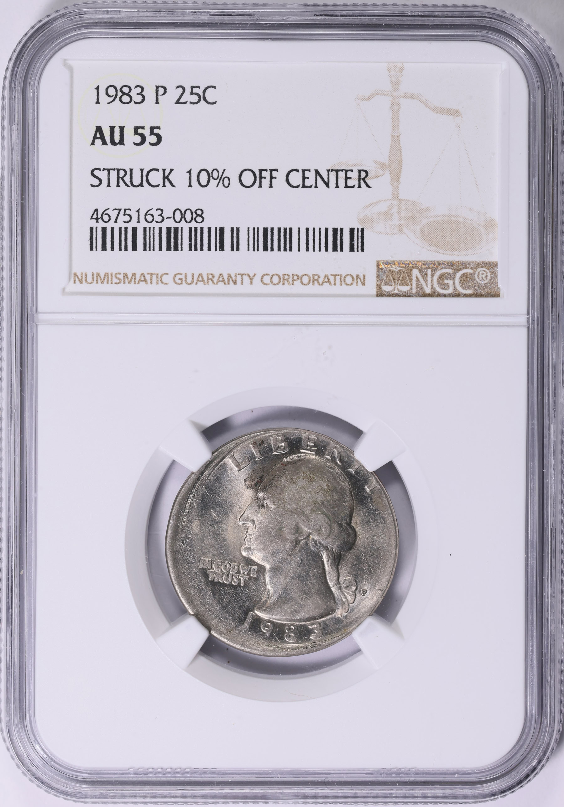 Mint Error 1983-P Washington Quarter Struck 10% Off Center NGC AU-55 ...