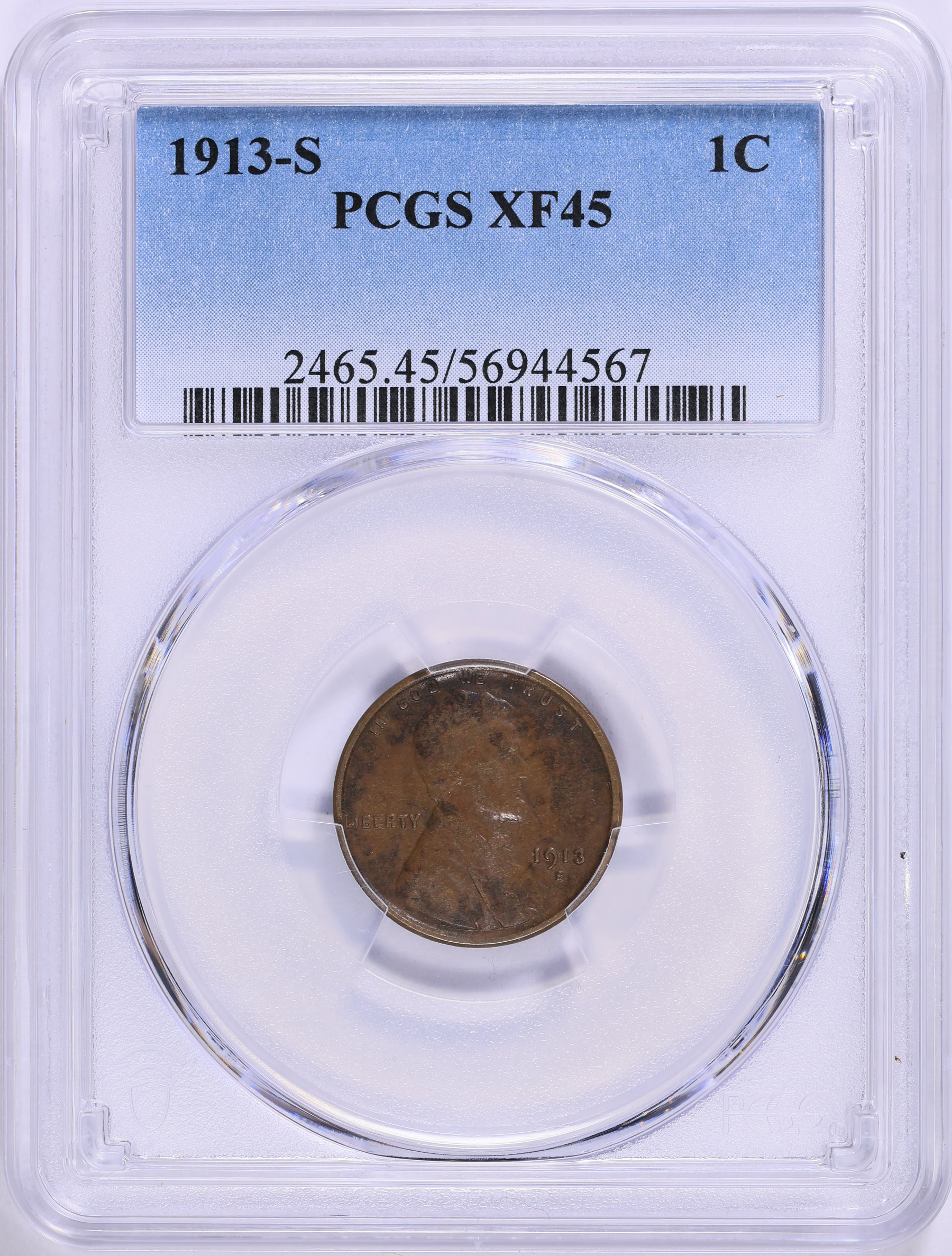 1913-S Lincoln Cent PCGS XF-45 BN (Item 1848789) | GreatCollections Coin Auctions
