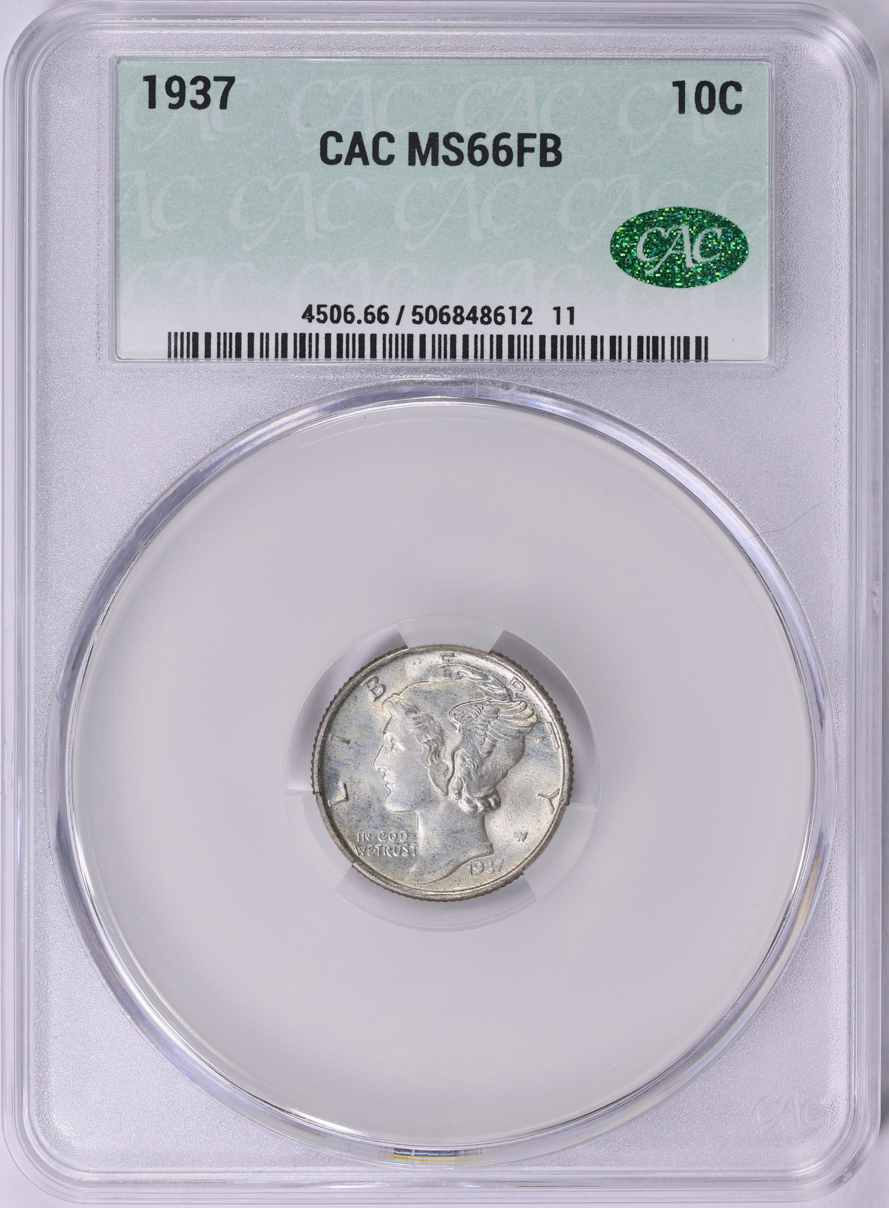 1937 Mercury Dime CACG MS-66 FB (Item 1848813) | GreatCollections Coin Auctions