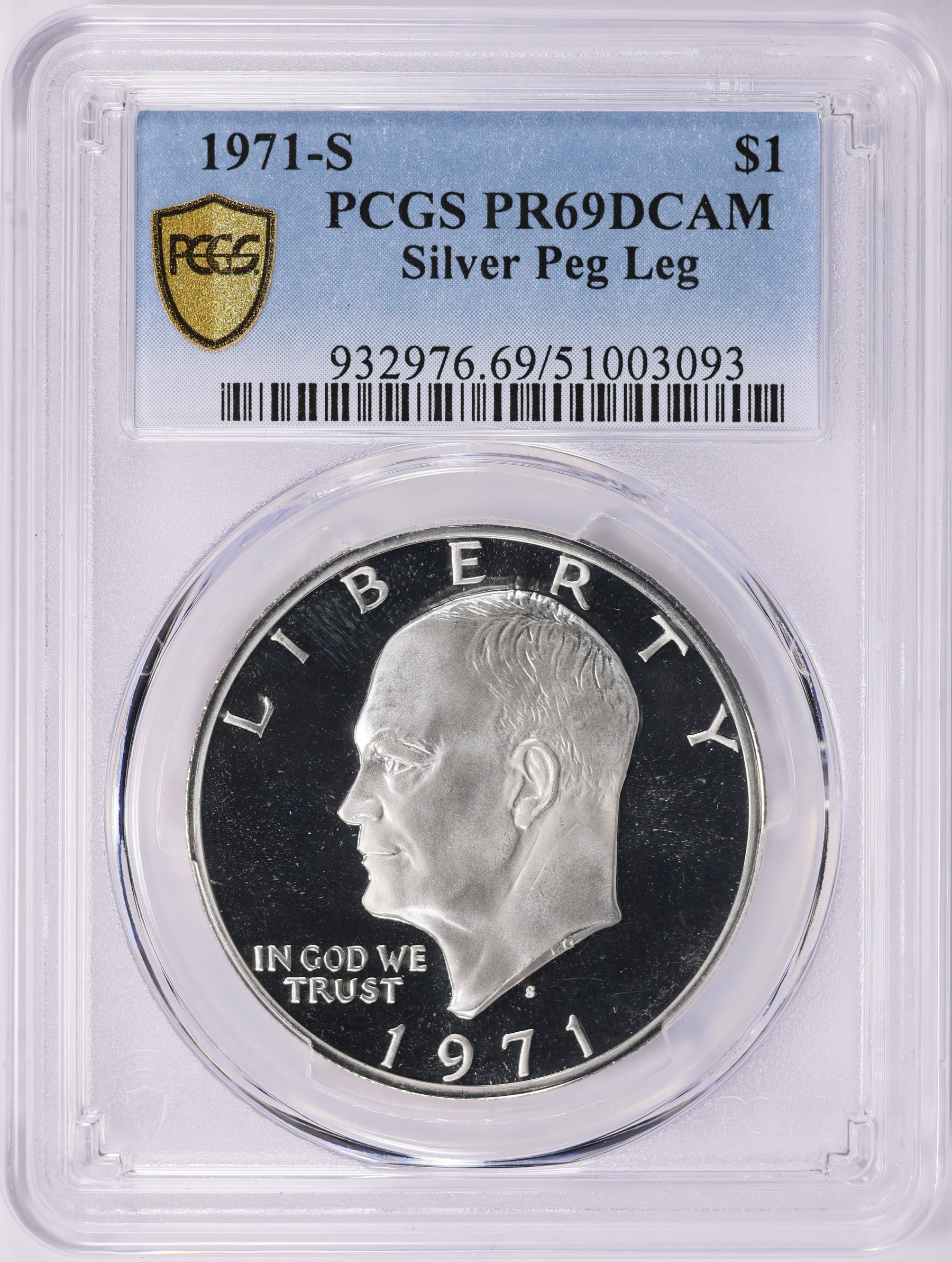 1971-S Eisenhower Dollar Silver Peg Leg PCGS Proof-69 DCAM | PCGS Cert ...