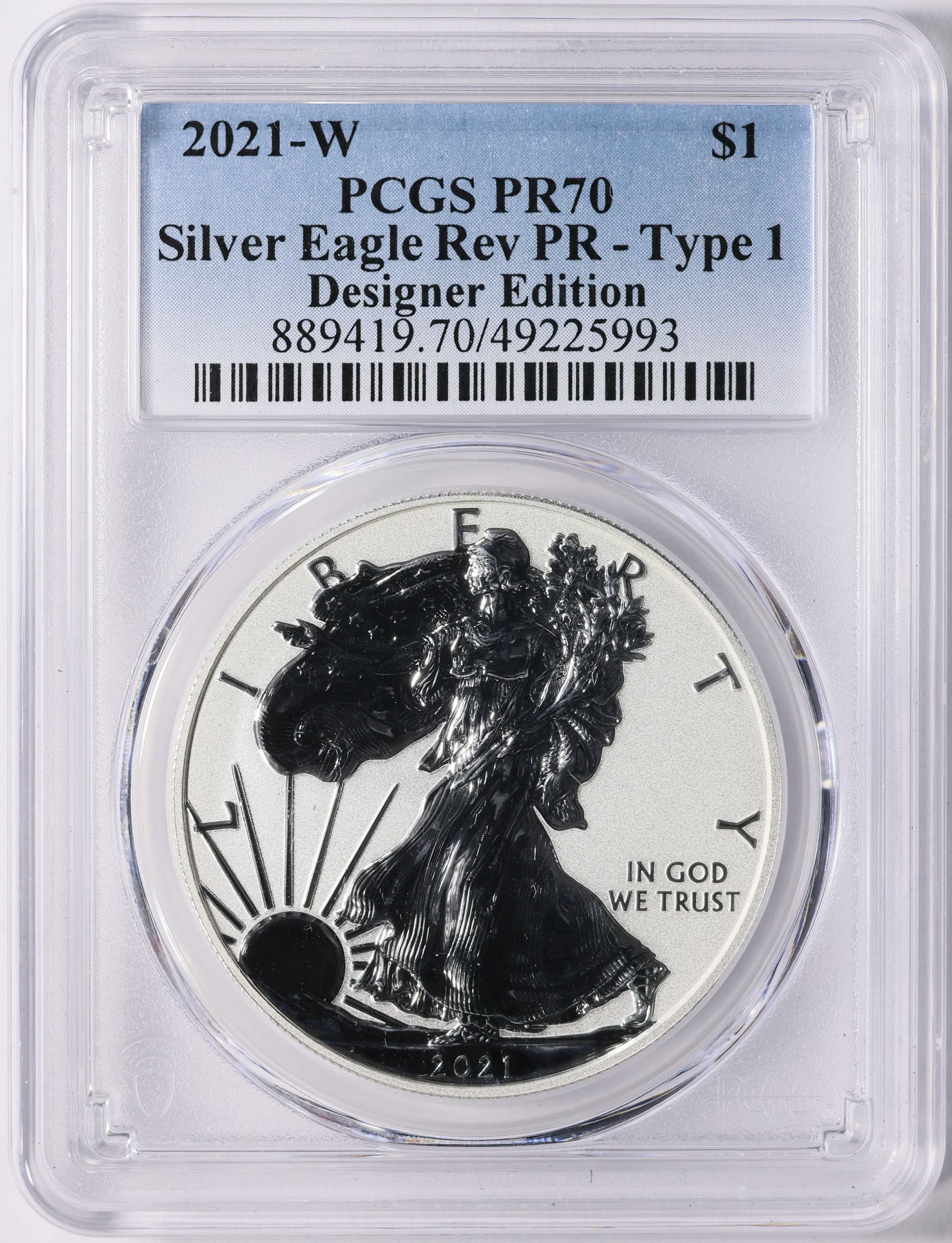 2021-W $1 Silver Eagle Reverse Proof Type 1 Designer Edition PCGS Proof-70 (Item 1848848 ...