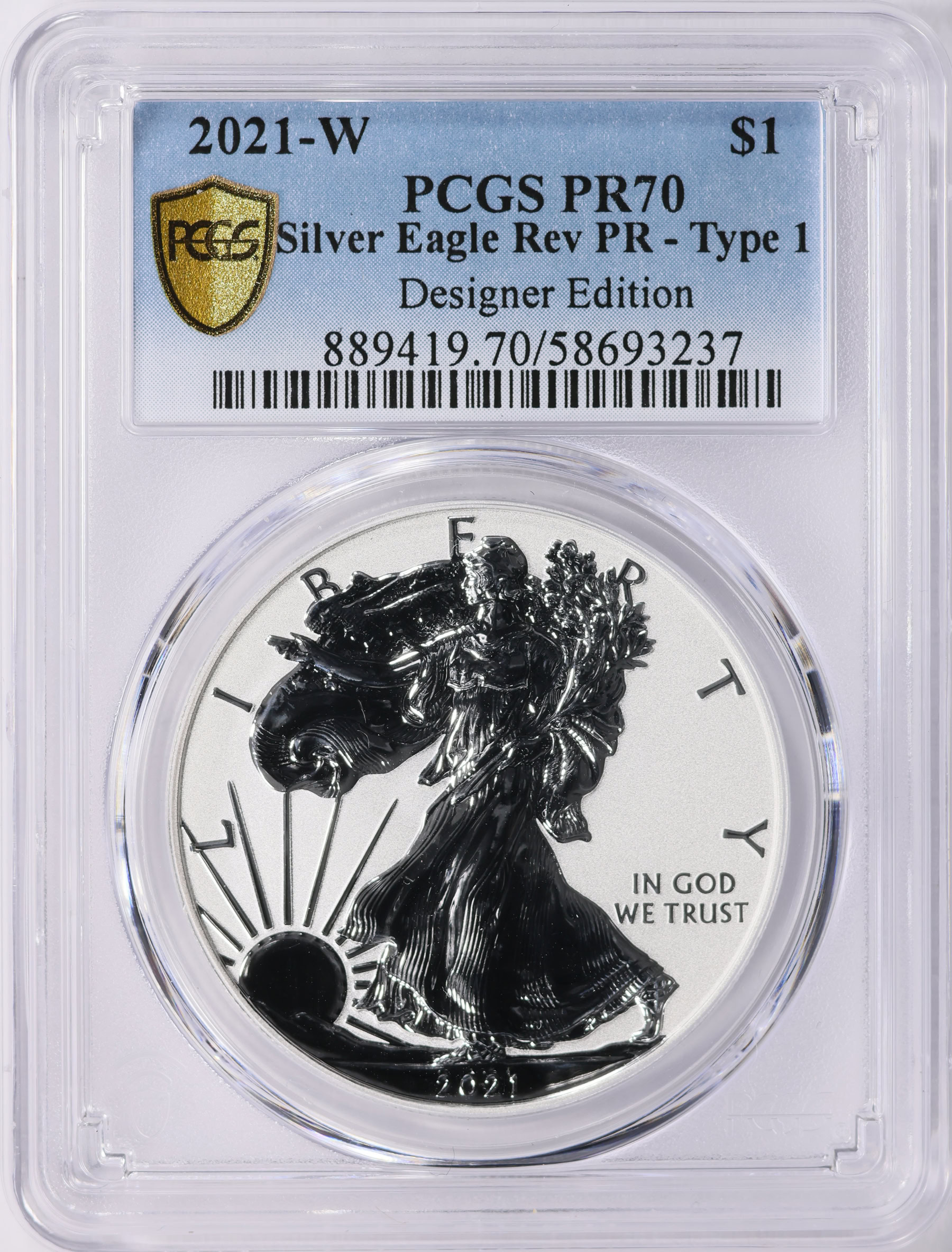 2021-W $1 Silver Eagle Reverse Proof Type 1 Designer Edition PCGS Proof-70 (Item 1848849 ...