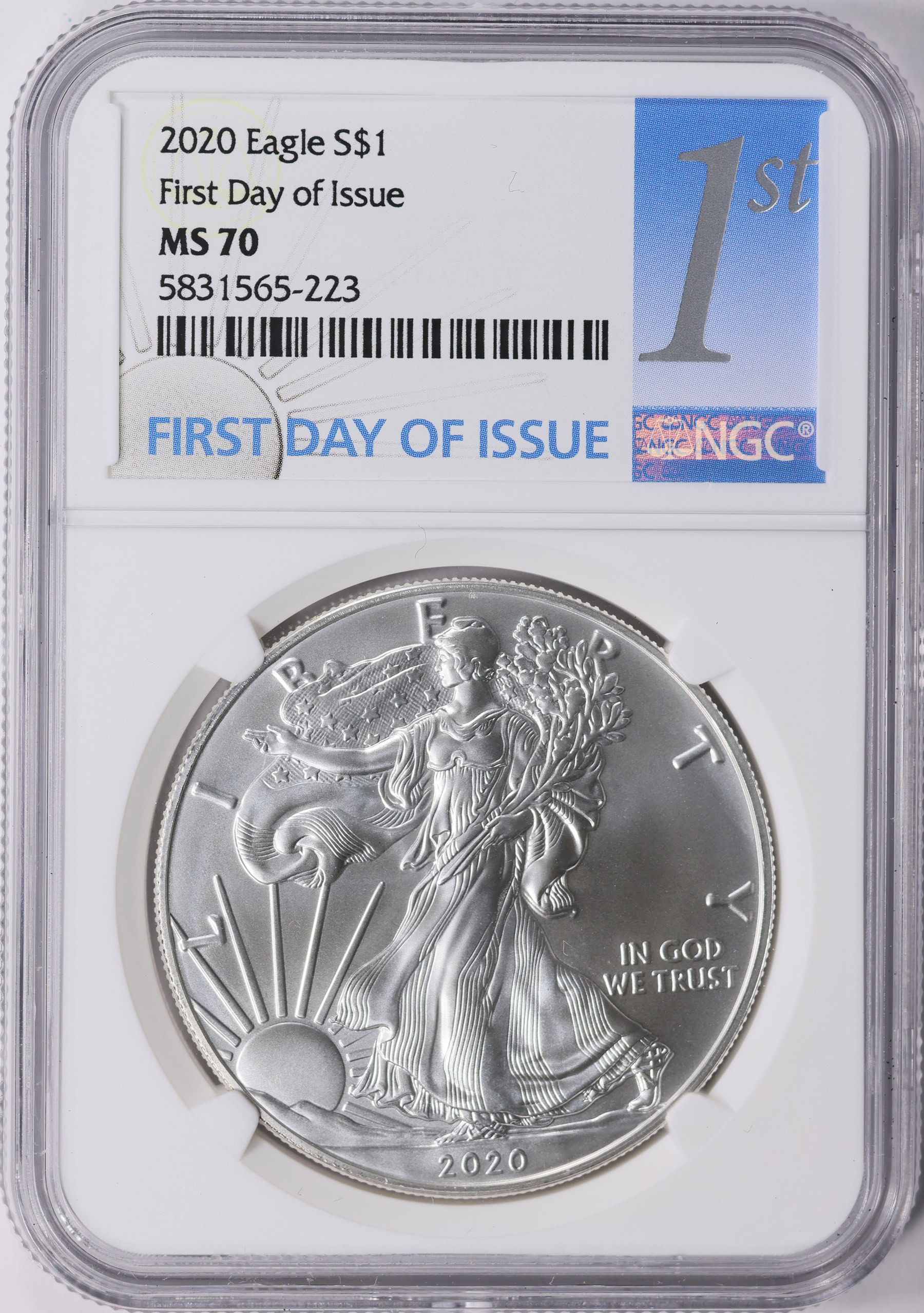 2020 $1 Silver Eagle First Day of Issue NGC MS-70 (Item 1848876) | GreatCollections Coin Auctions
