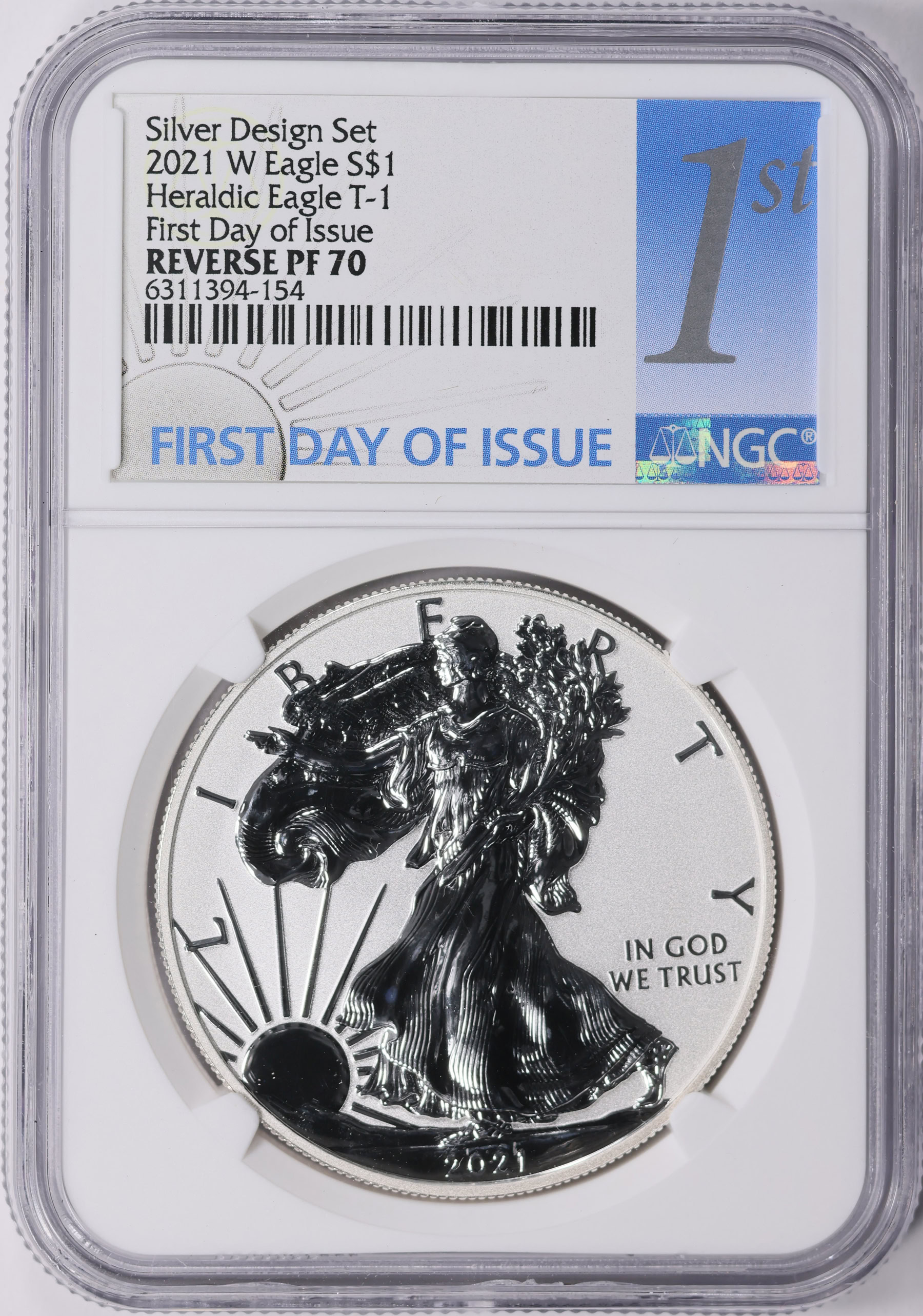 2021-W $1 Silver Eagle Type 1 Reverse Proof Designer Edition First Day of Issue NGC Proof-70 ...