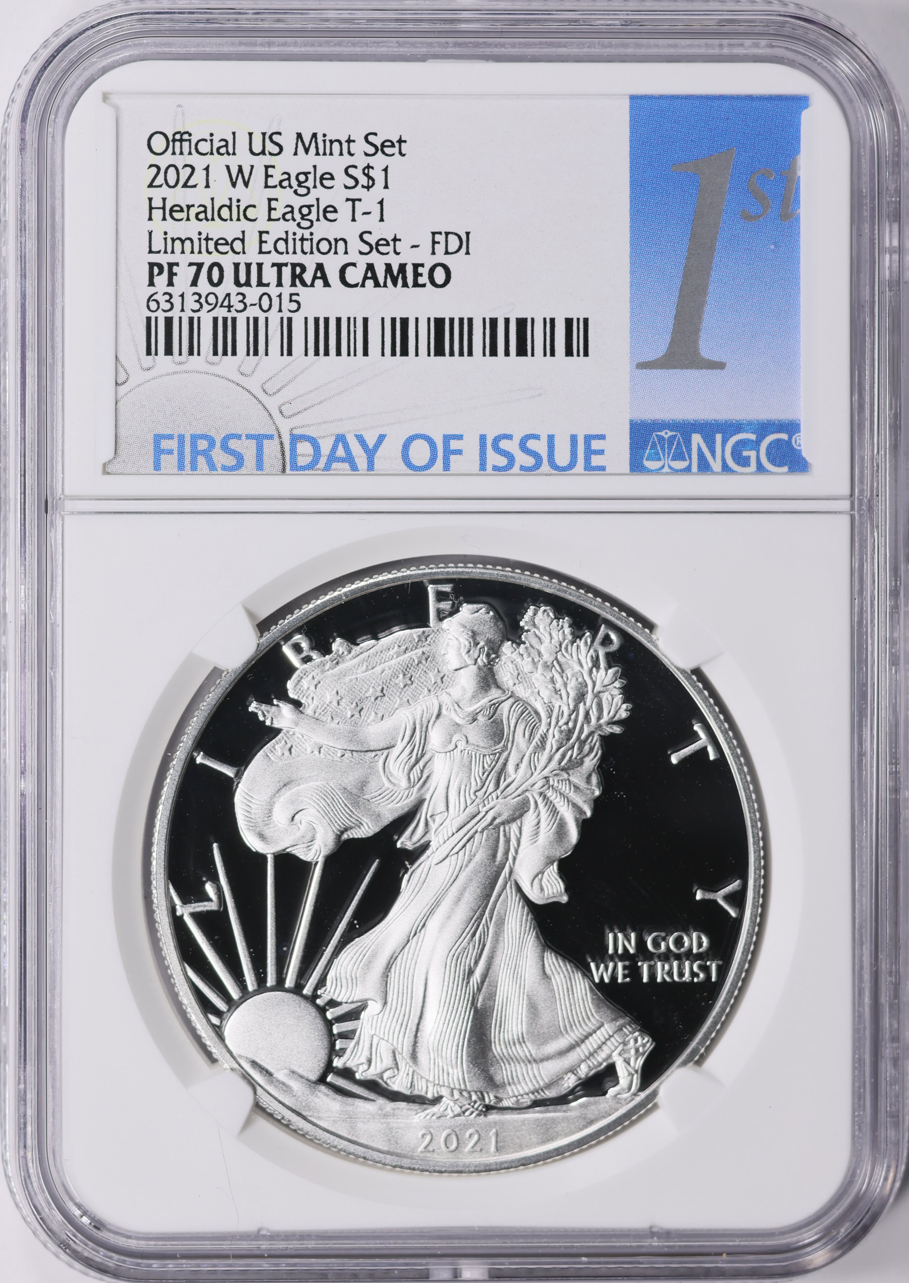 2021-W $1 Silver Eagle Type 1 (From the Limited Edition Set) First Day of Issue NGC Proof-70 UC ...