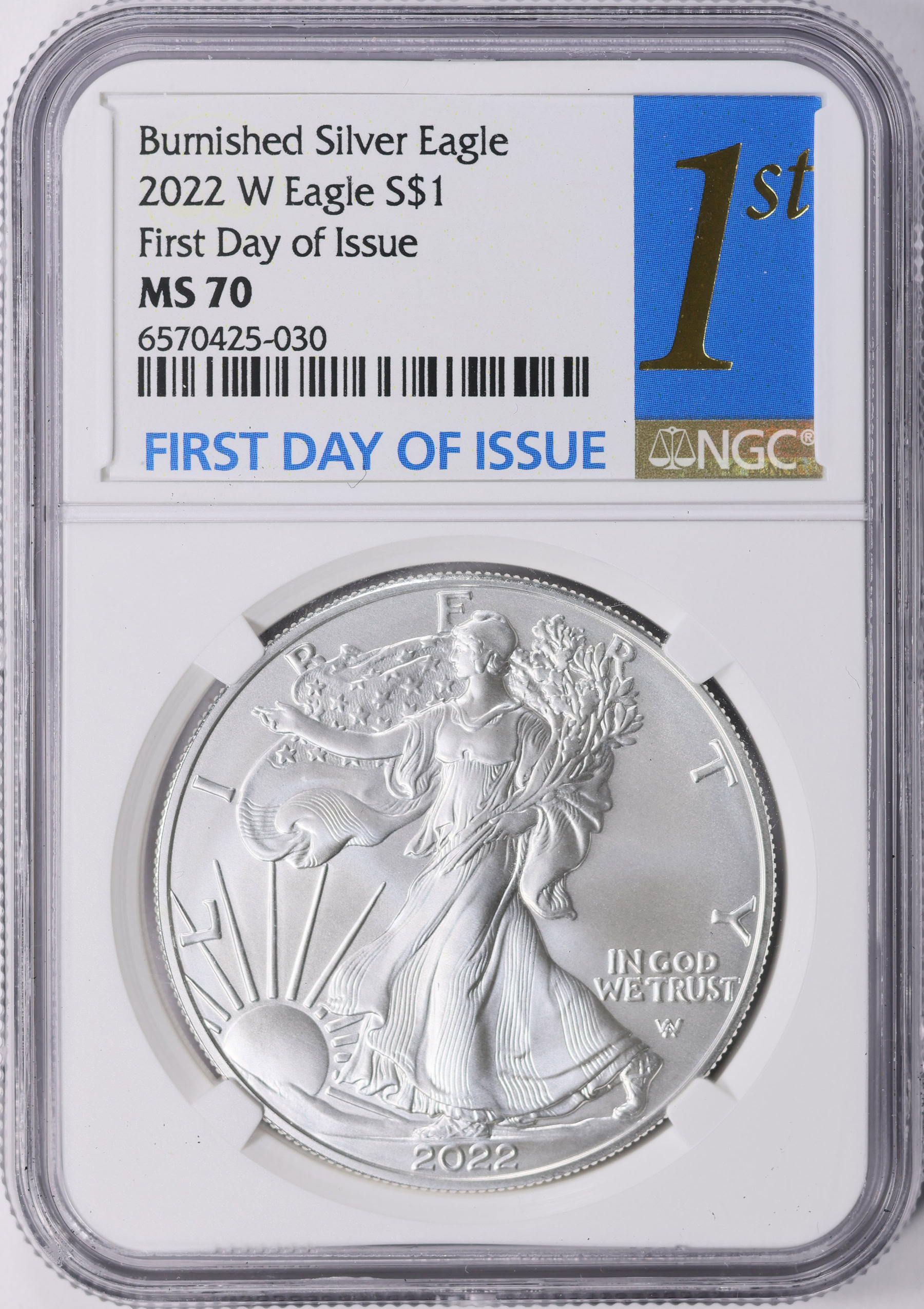 2022-W $1 Silver Eagle Burnished First Day of Issue NGC MS-70 (Item 1848900) | GreatCollections ...