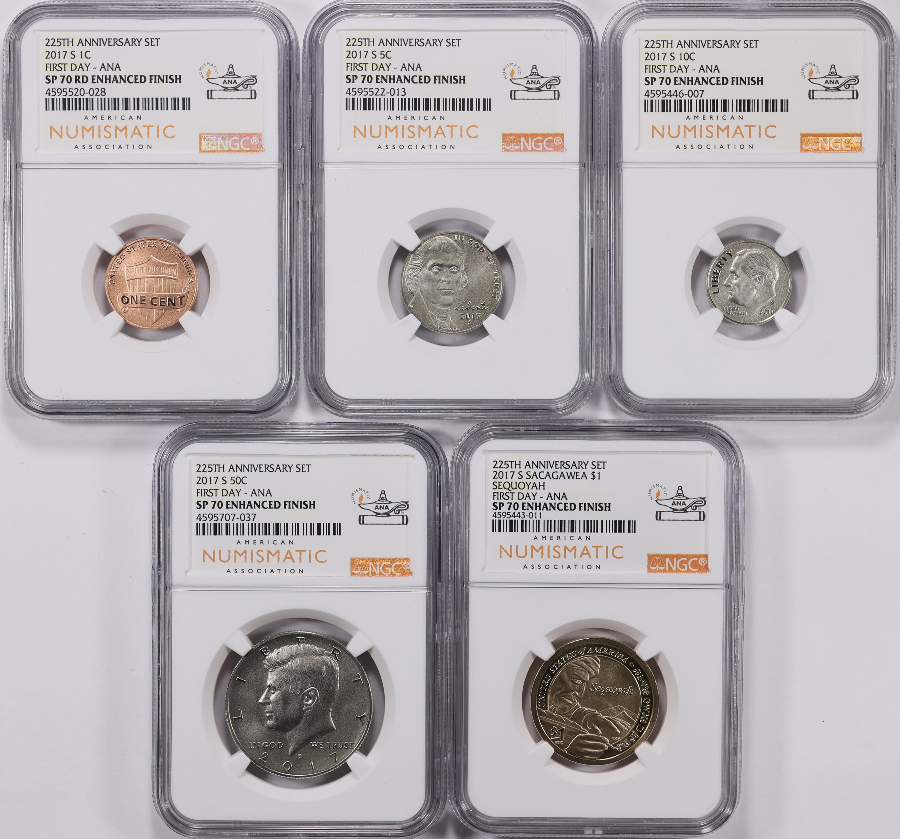 2017-S 1c-50c Enhanced Uncirculated 225th Anniversary Set First Day ANA ...
