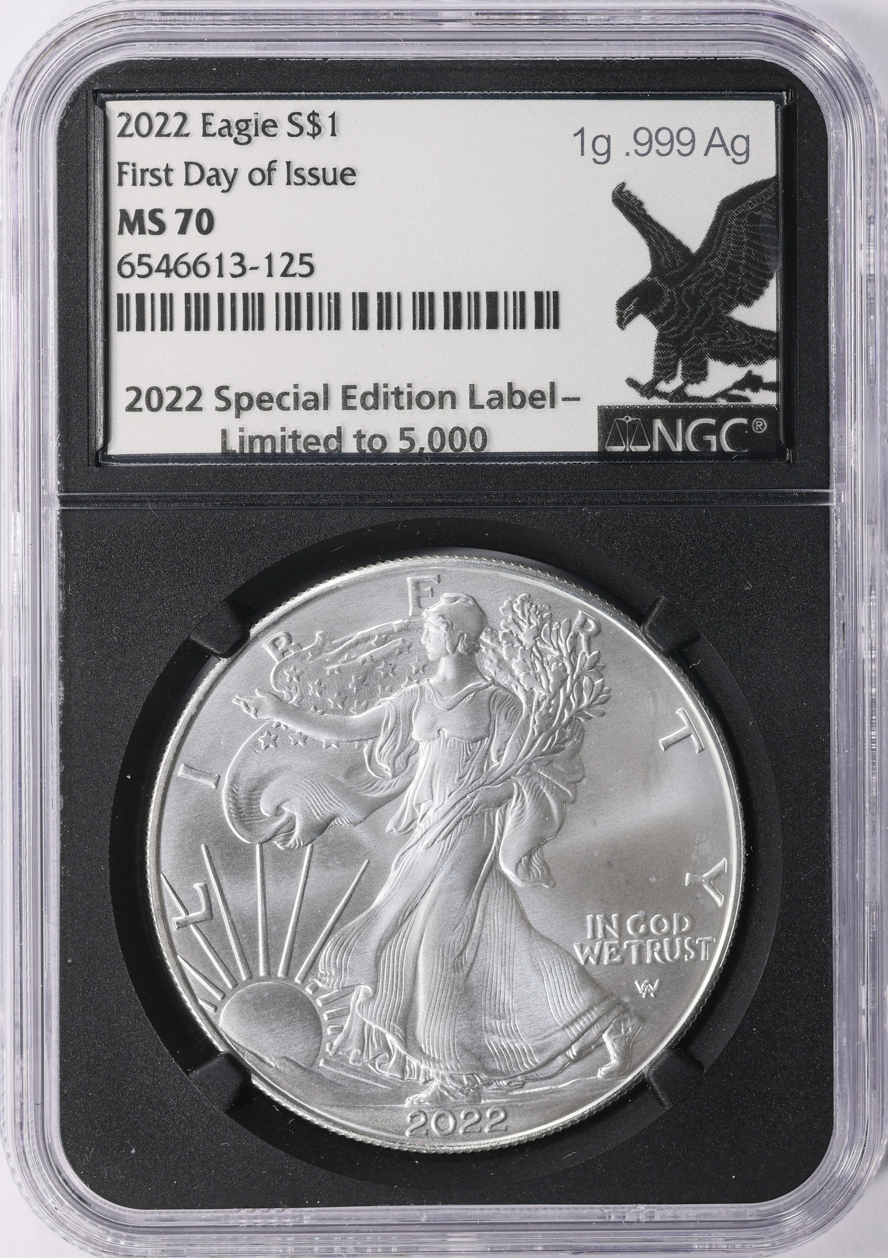 2022 $1 Silver Eagle First Day of Issue NGC MS-70 (Black Retro Holder) (Item 1848976 ...