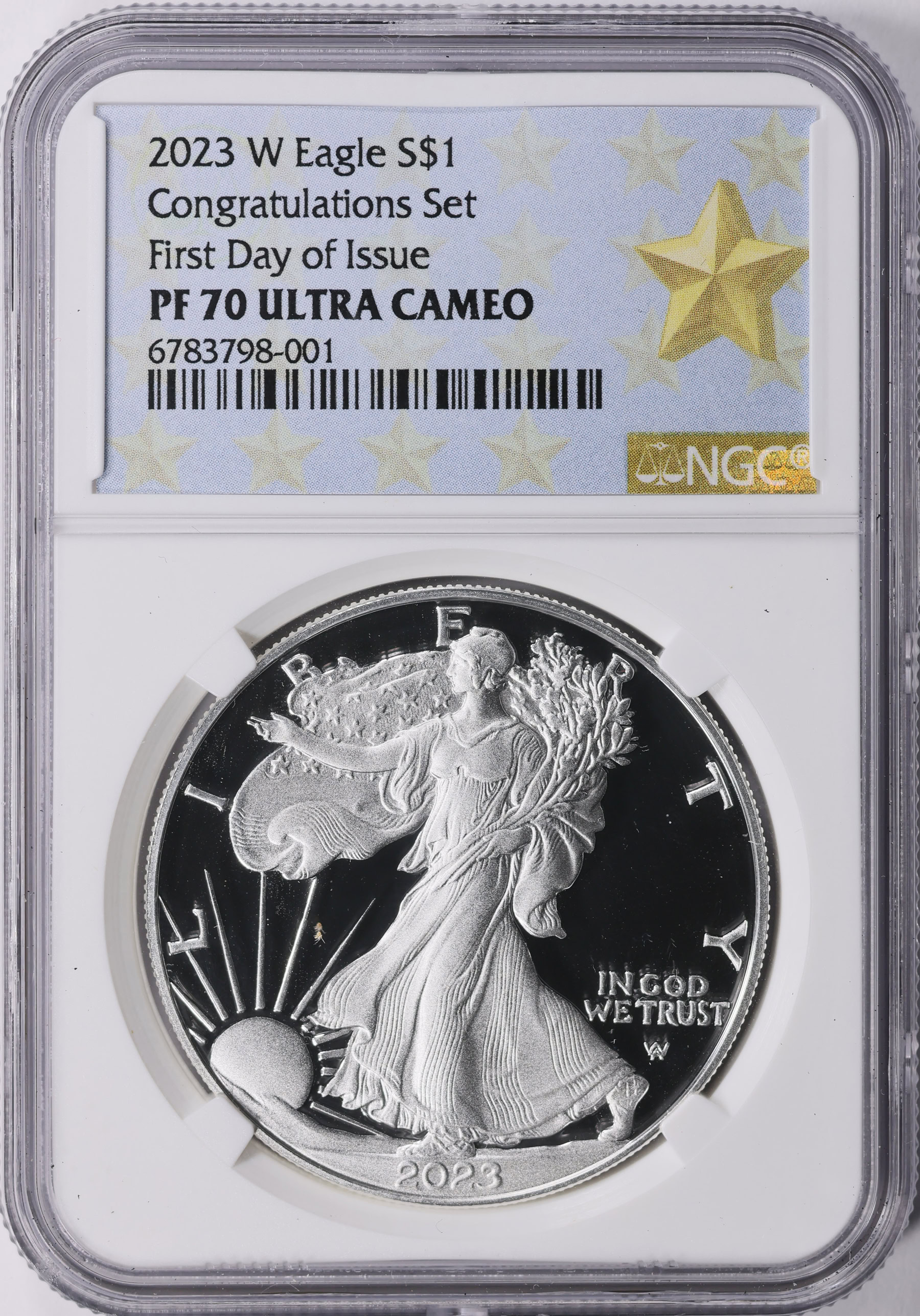 2023-W $1 Silver Eagle (From the Congratulations Set) First Day of Issue NGC Proof-70 UC (West ...