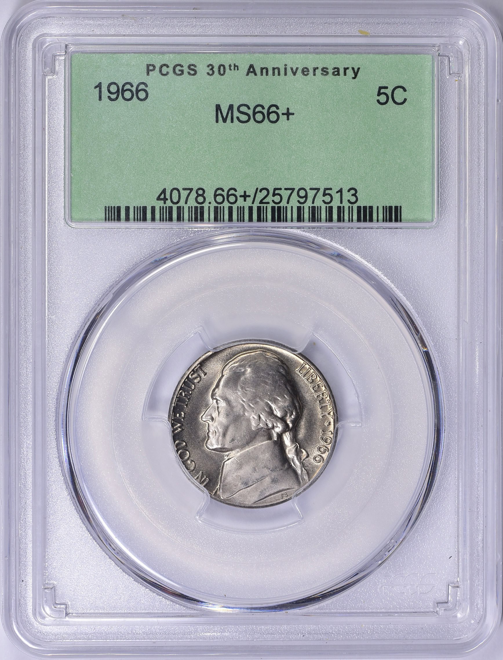 1966 Jefferson Nickel PCGS MS-66+ (OGH 30th Anniversary Label) (Item ...