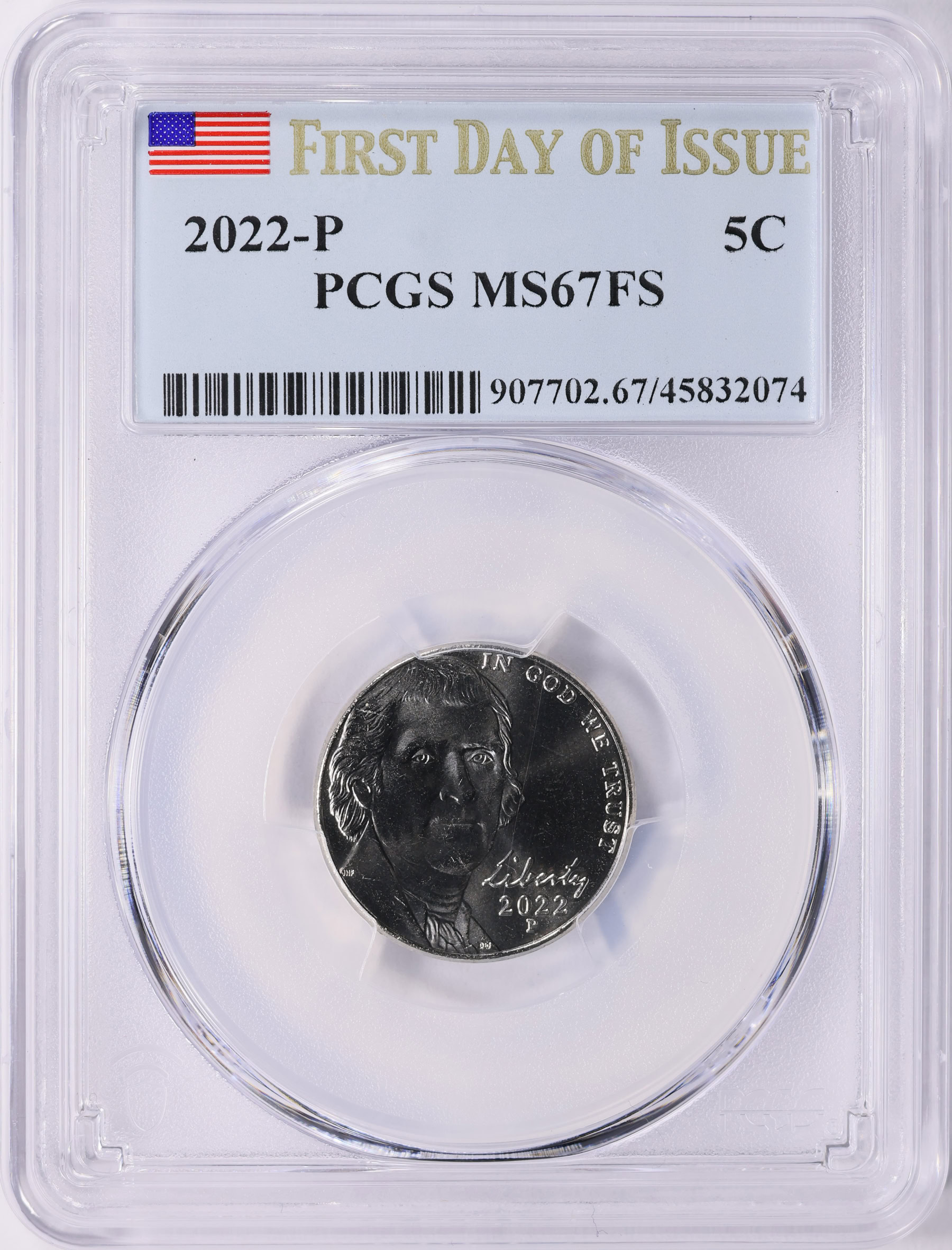 2022-P Jefferson Nickel First Day of Issue PCGS MS-67 FS (Item 1849217) | GreatCollections Coin ...