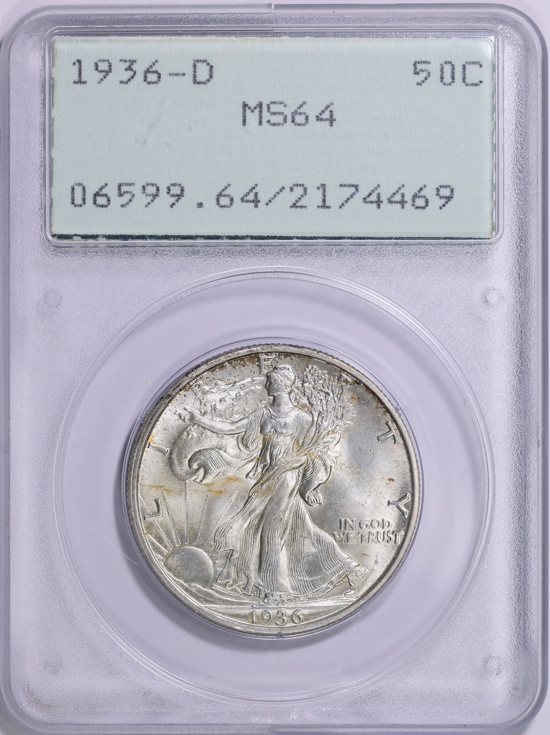 1936-D Walking Liberty Half Dollar PCGS MS-64 OGH (1st Gen) (Item 1849225) | GreatCollections ...