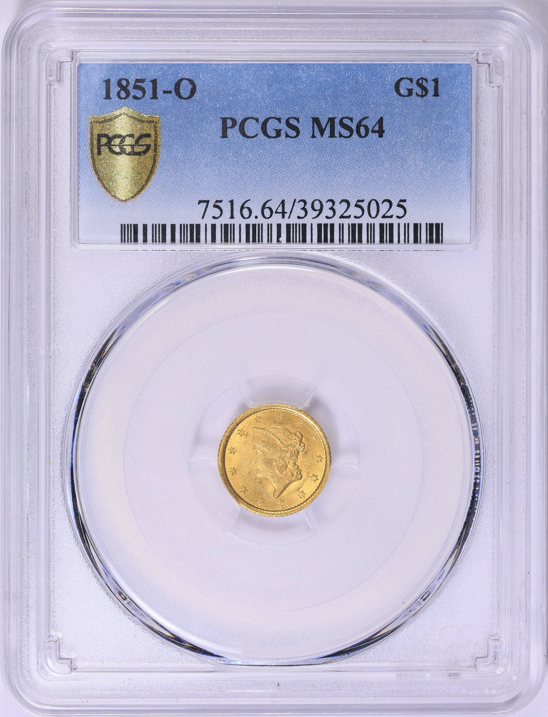 1851-O Liberty Gold Dollar PCGS MS-64 (Item 1849262) | GreatCollections Coin Auctions