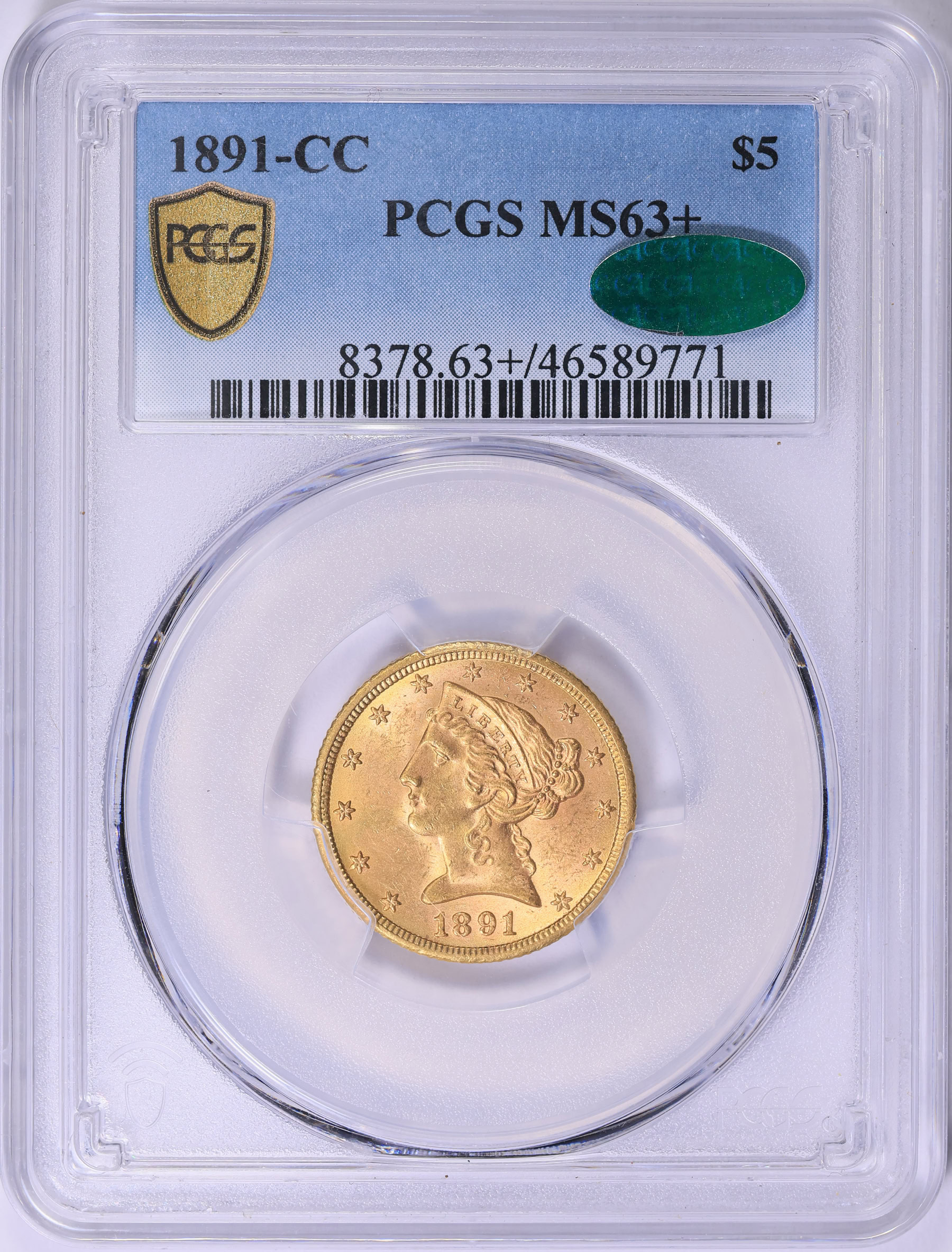 1891-CC Liberty Gold Half Eagle PCGS MS-63+ (CAC Green) (Item 1849265) | GreatCollections Coin ...