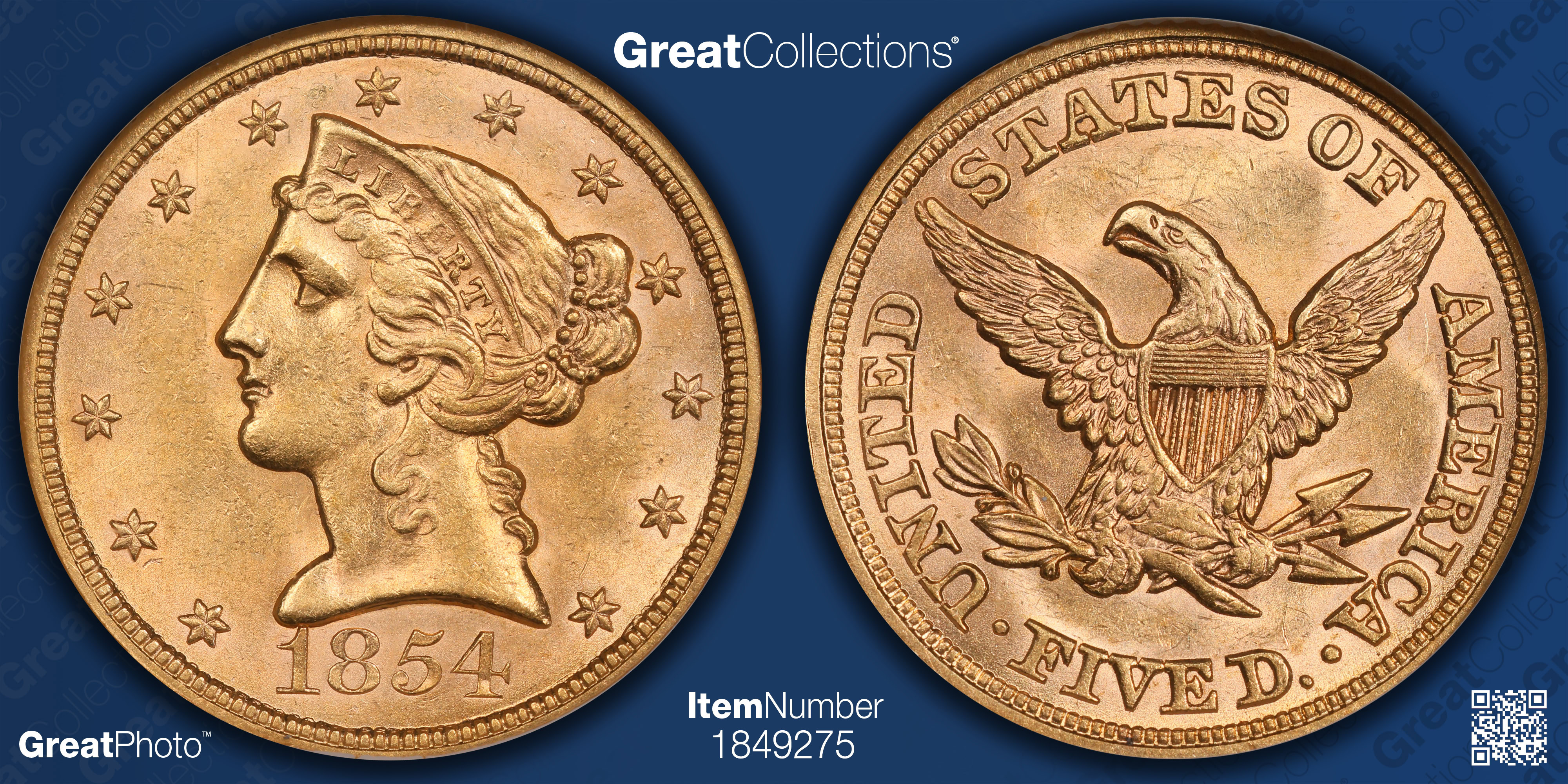 1854 Liberty Gold Half Eagle NGC MS-63 (Item 1849275 ...