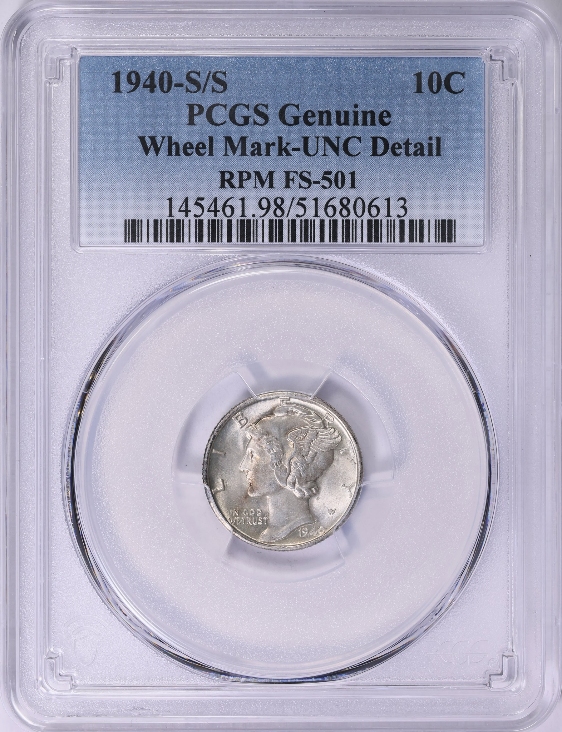 1940-S/S Mercury Dime Repunched Mintmark FS-501 PCGS Genuine Unc Details (Item 1849325 ...