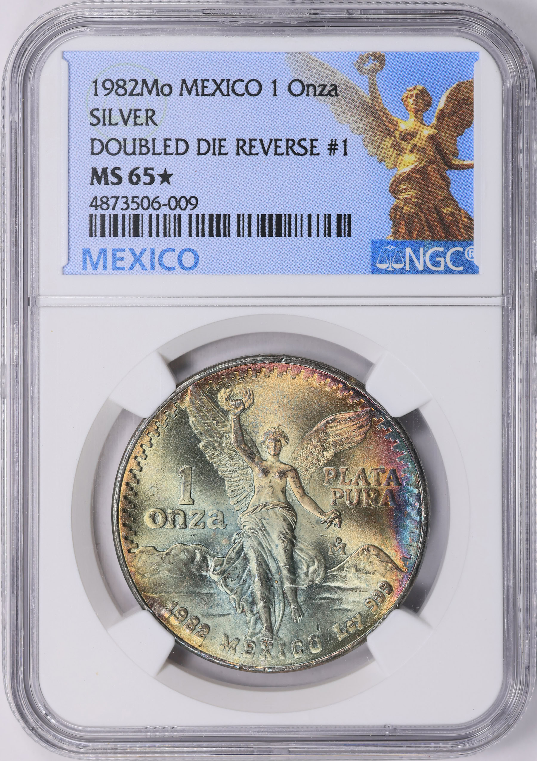 Mexico 1982-Mo Silver Onza Libertad Doubled Die Reverse #1 KM-489 NGC MS-65 ★ (Toned) (Item ...