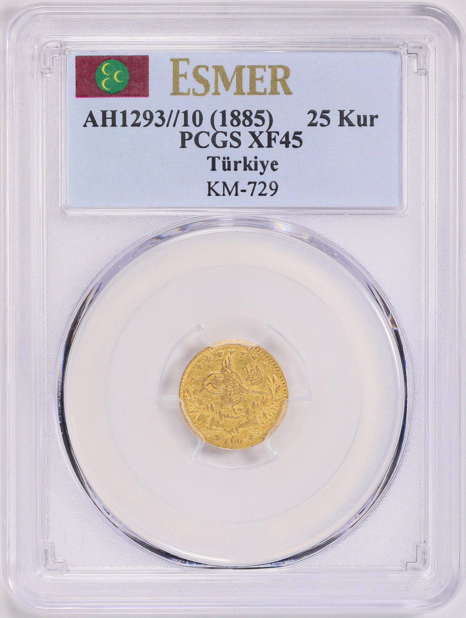 Turkey AH 1293 Year 10 (1885) Gold 25 Kurush KM-729 PCGS XF-45 (Ex ...