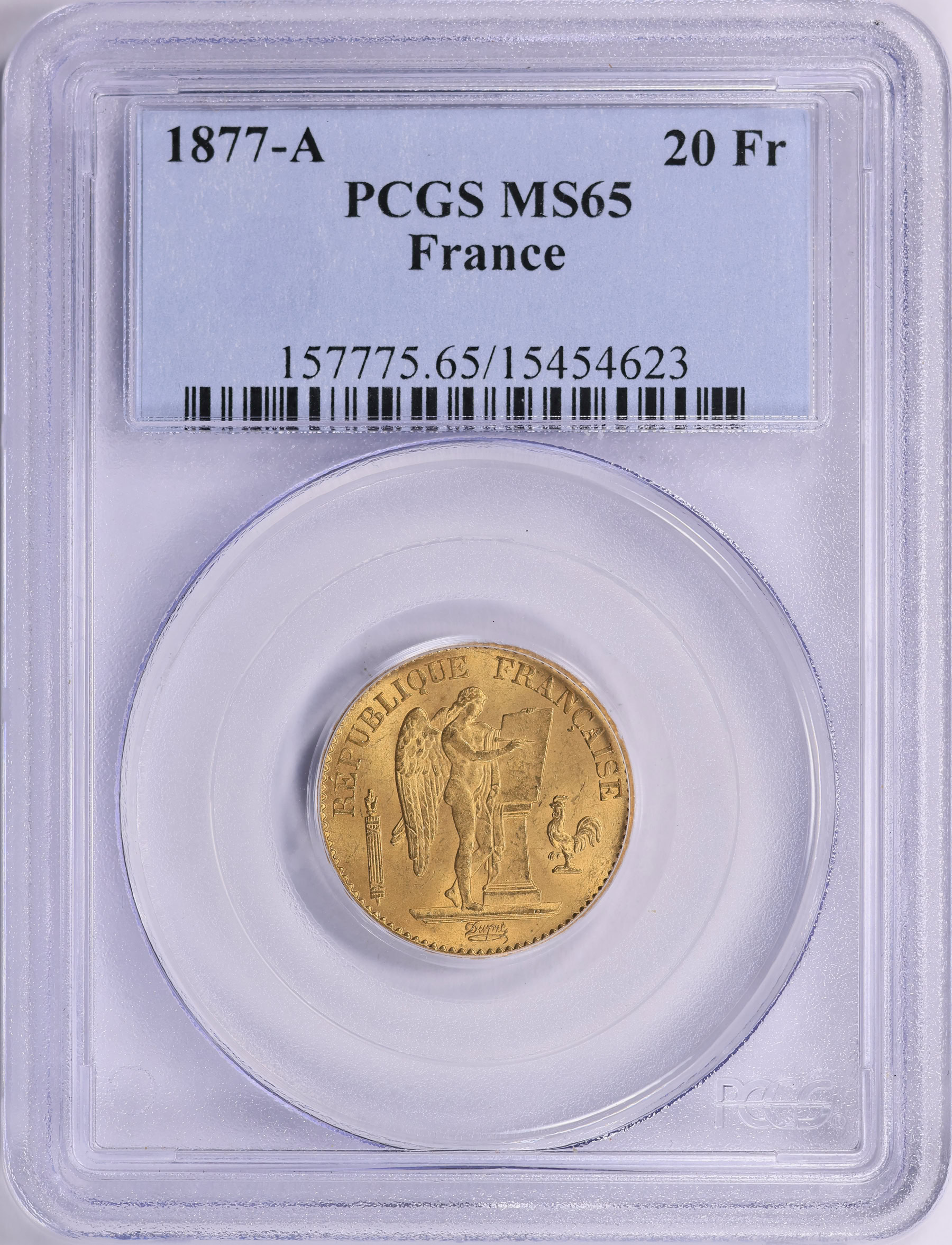 France 1877-A Gold 20 Francs KM-825 PCGS MS-65 (AGW = 0.1867 oz.) (Item 1849526 ...
