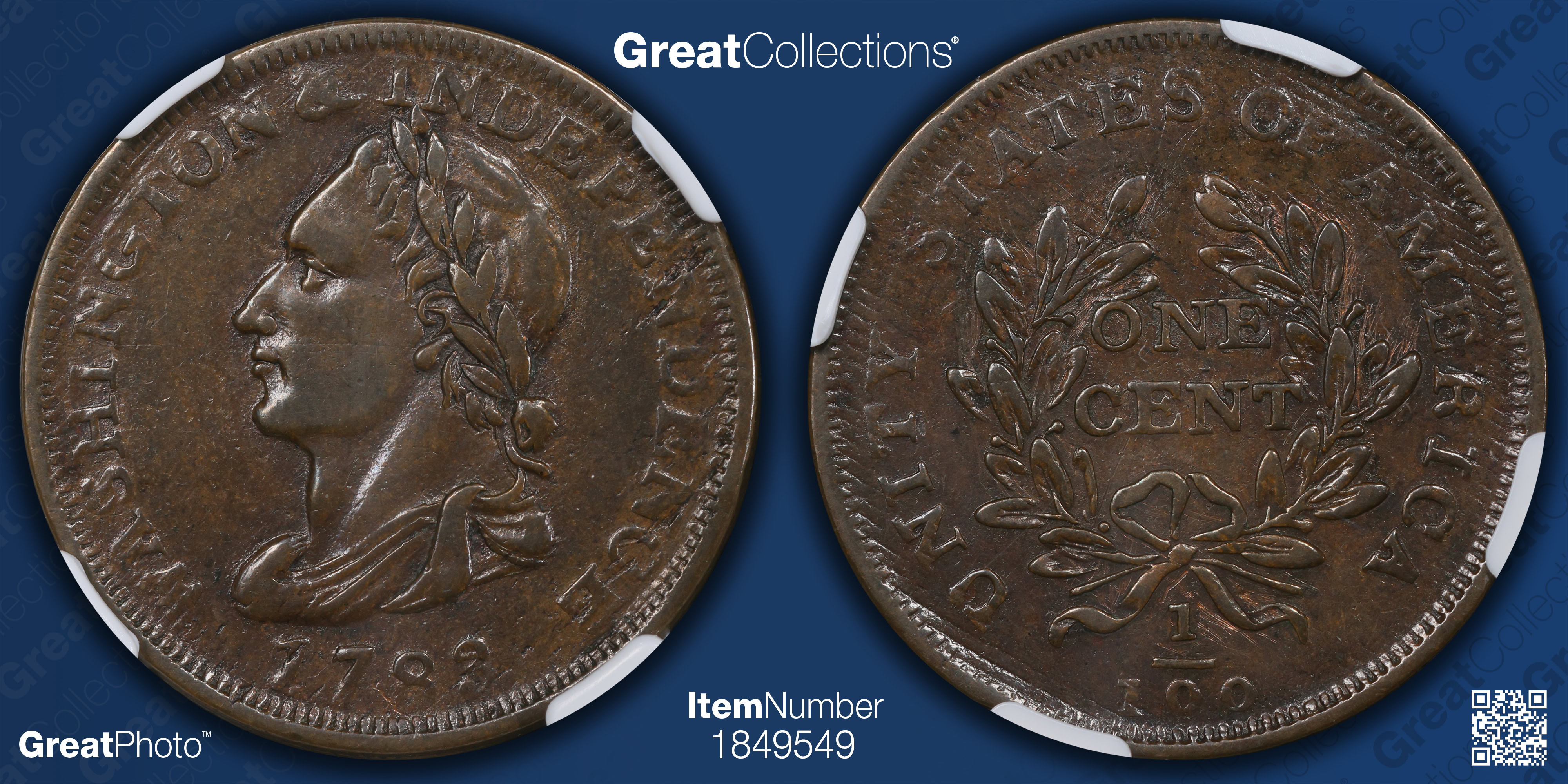 1783 Washington Copper Washington & Independence UNITY STATES NGC XF-45 ...