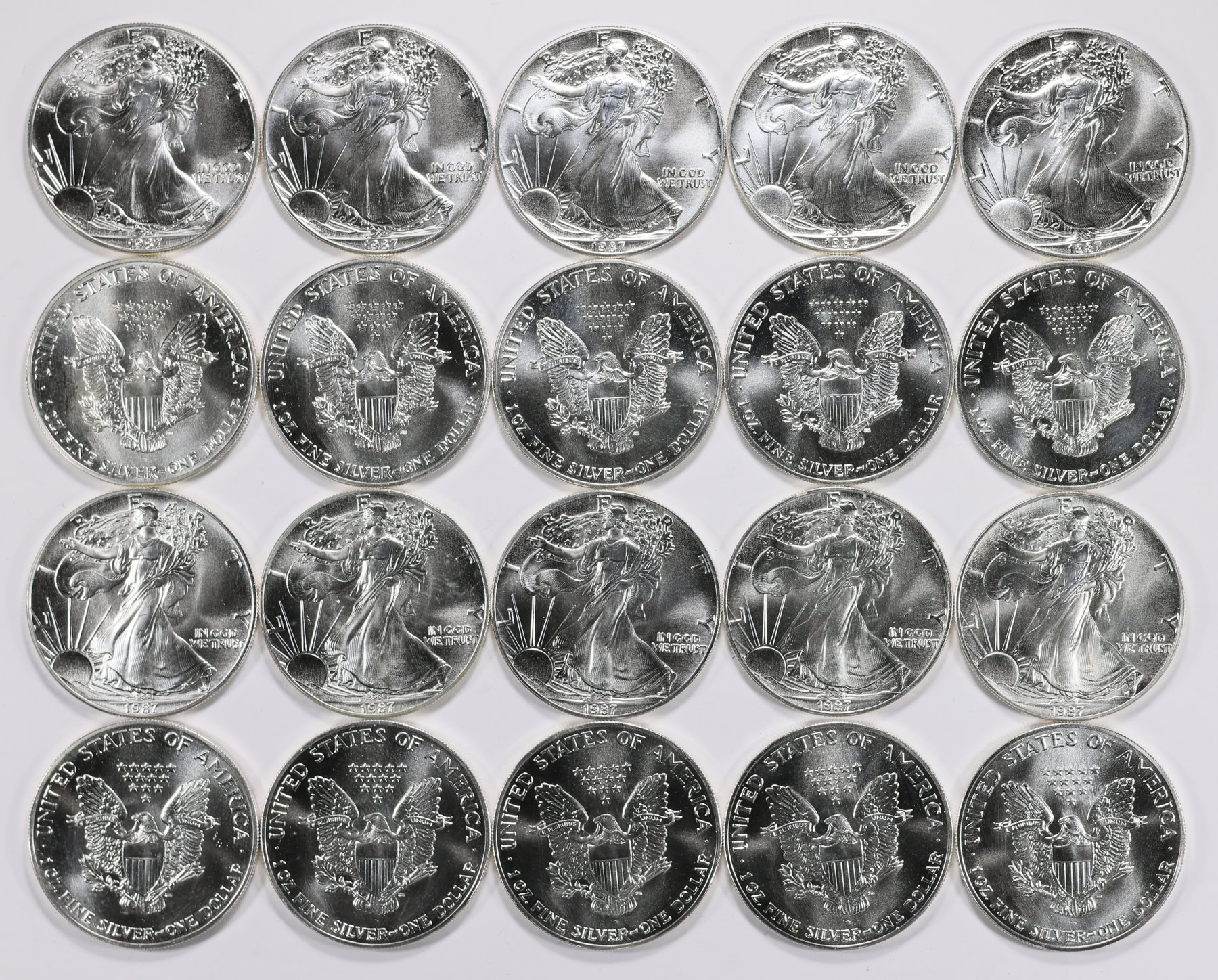 1987 Silver Eagle BU Roll Uncertified in Original Orange Cap Plastic ...