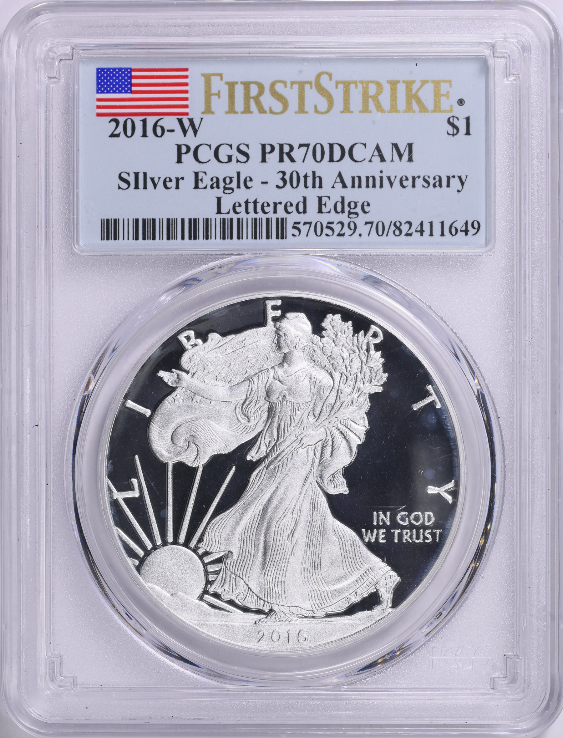 2016-W $1 Silver Eagle 30th Anniversary First Strike Lettered Edge PCGS Proof-70 DCAM (Item ...