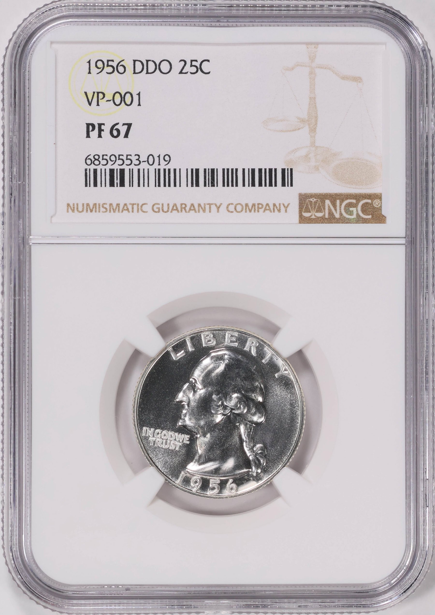 1956 Washington Quarter DDO VP-001 NGC Proof-67 | NGC Cert #6859553-019 ...